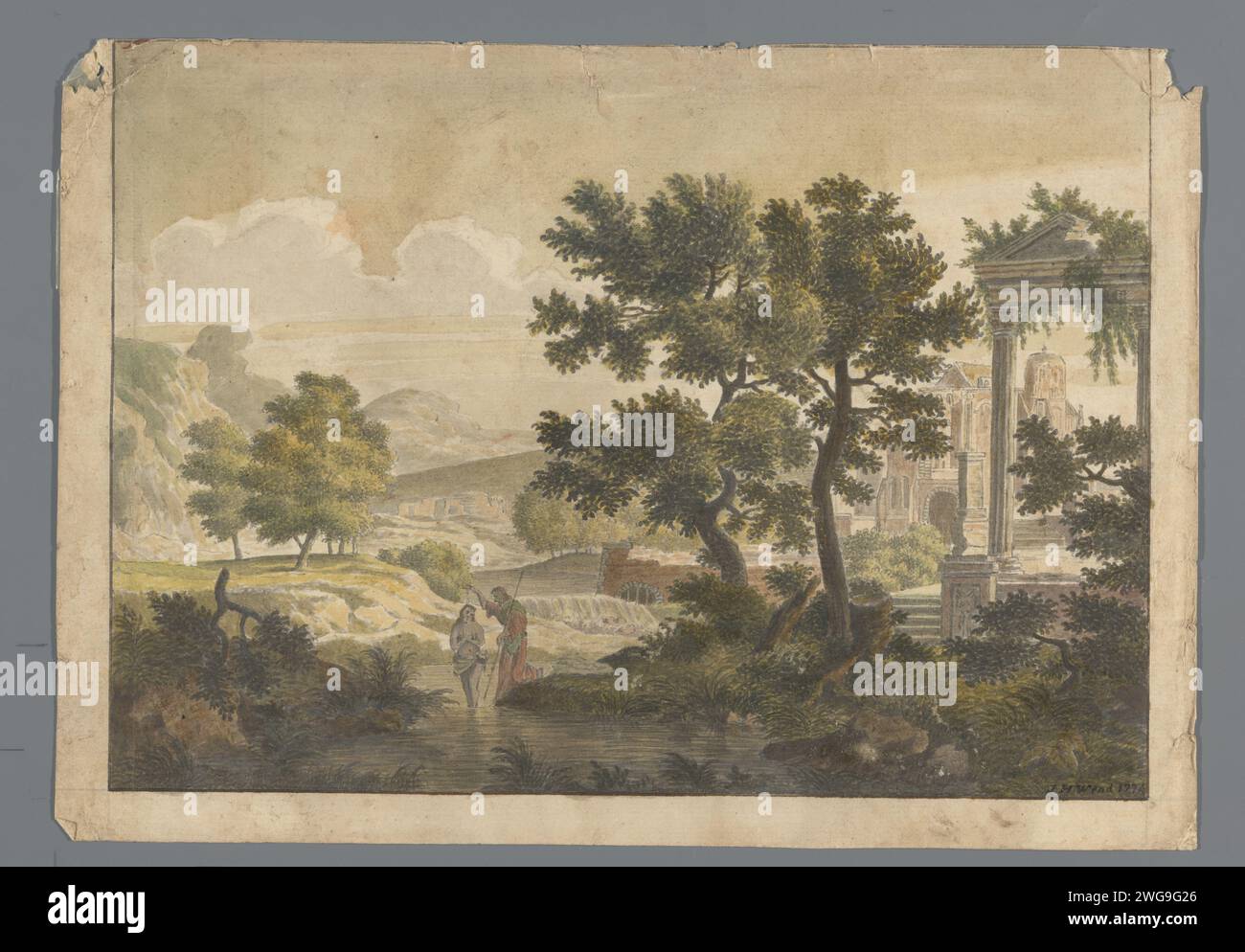 Landscape with the baptism of Christ, J.H. Wend, 1774 drawing paper ...