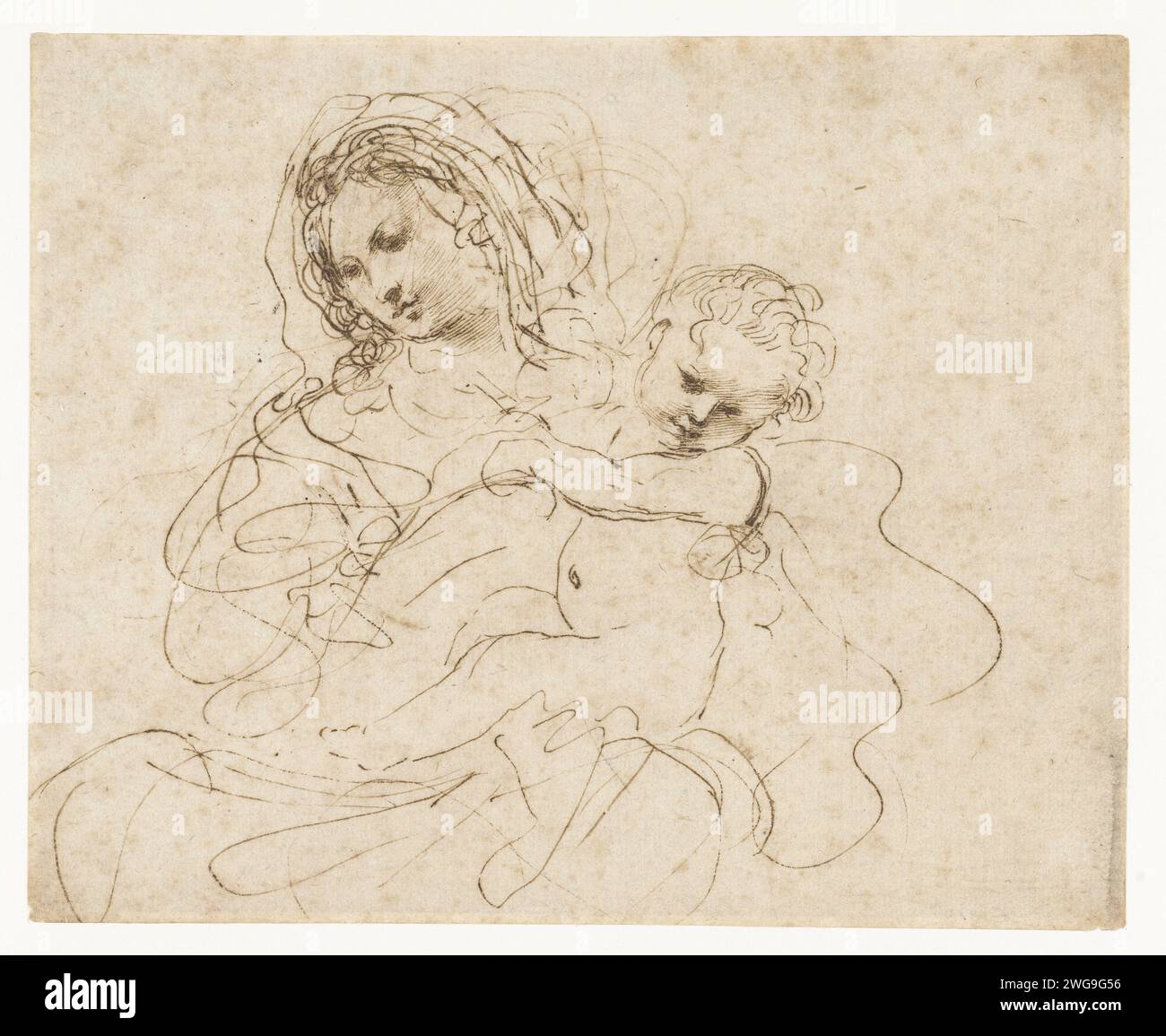 Madonna Met Kind, Guercino, 1626 - 1636 drawing paper. ink pen Madonna ...