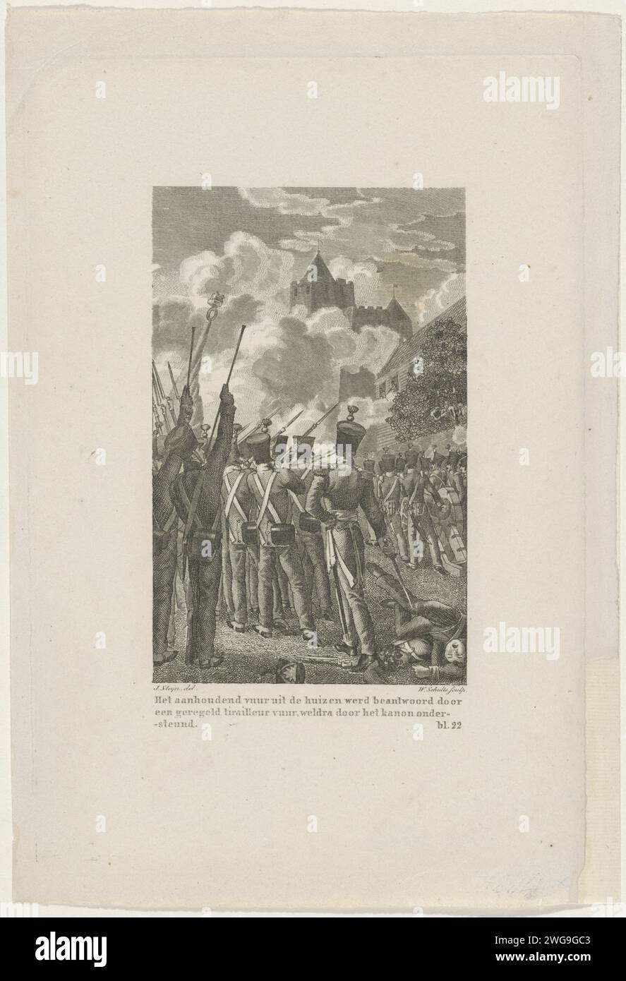 Fighting at Vaeshartelt, 1830, Willem Schults, After Johannes Steyn ...