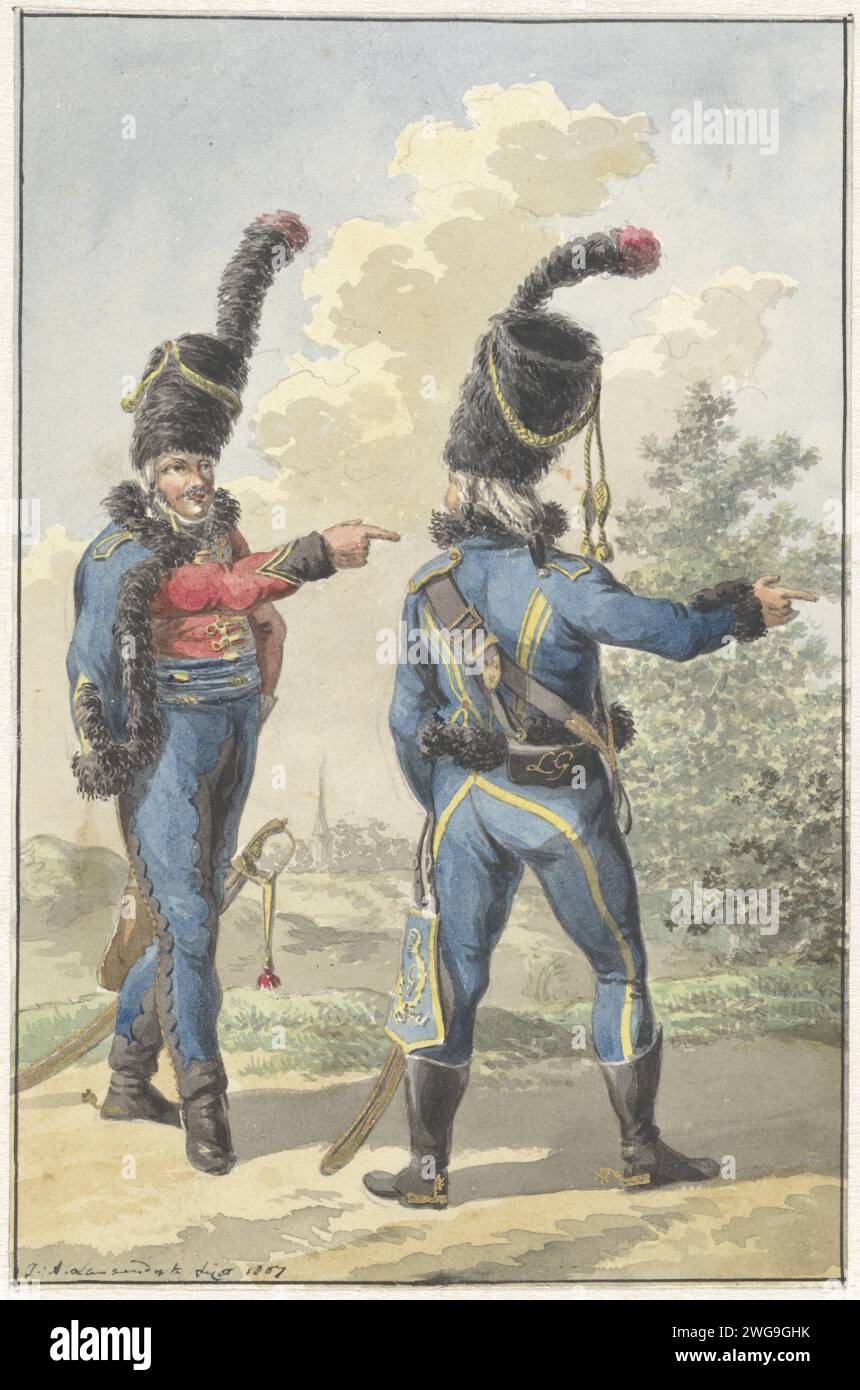 Two standing soldiers, Jan Anthonie Langendijk Dzn, 1807 drawing paper ...