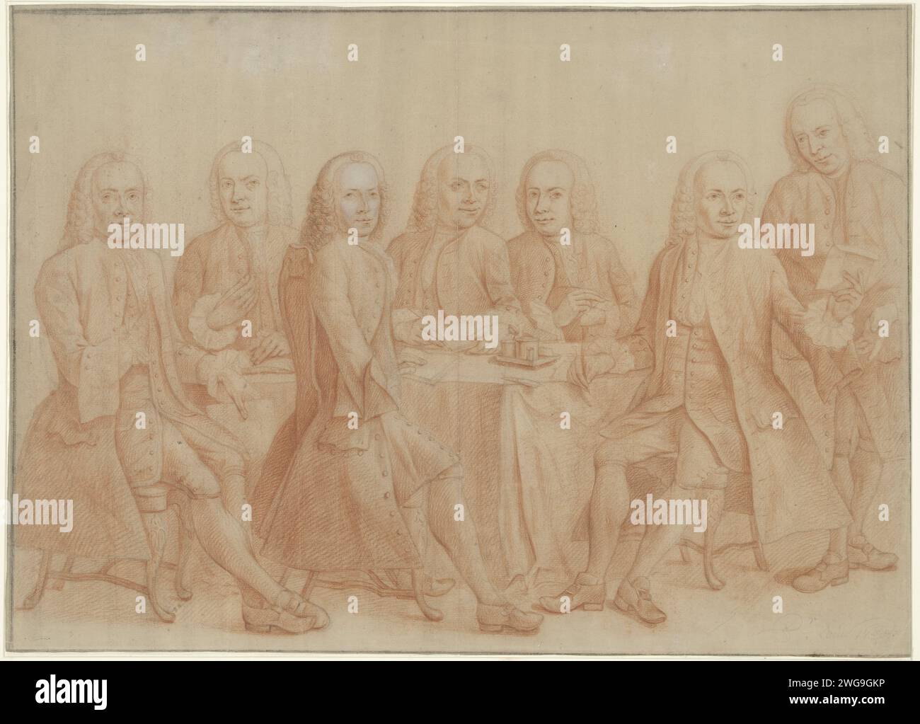 Seat of Regents, 1750, Pieter Louw, 1750 drawing Six regents sitting ...