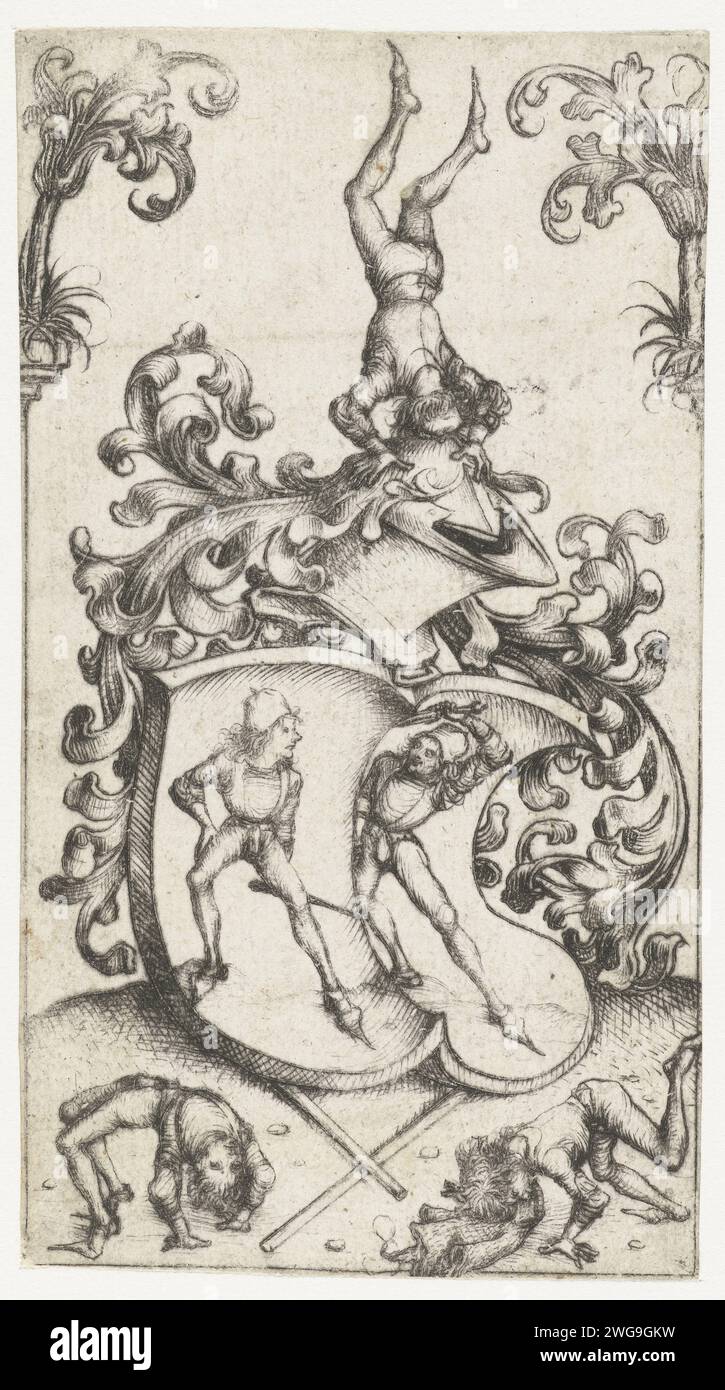 Coat of arms with acrobats and sword fighters, master of the Amsterdam ...