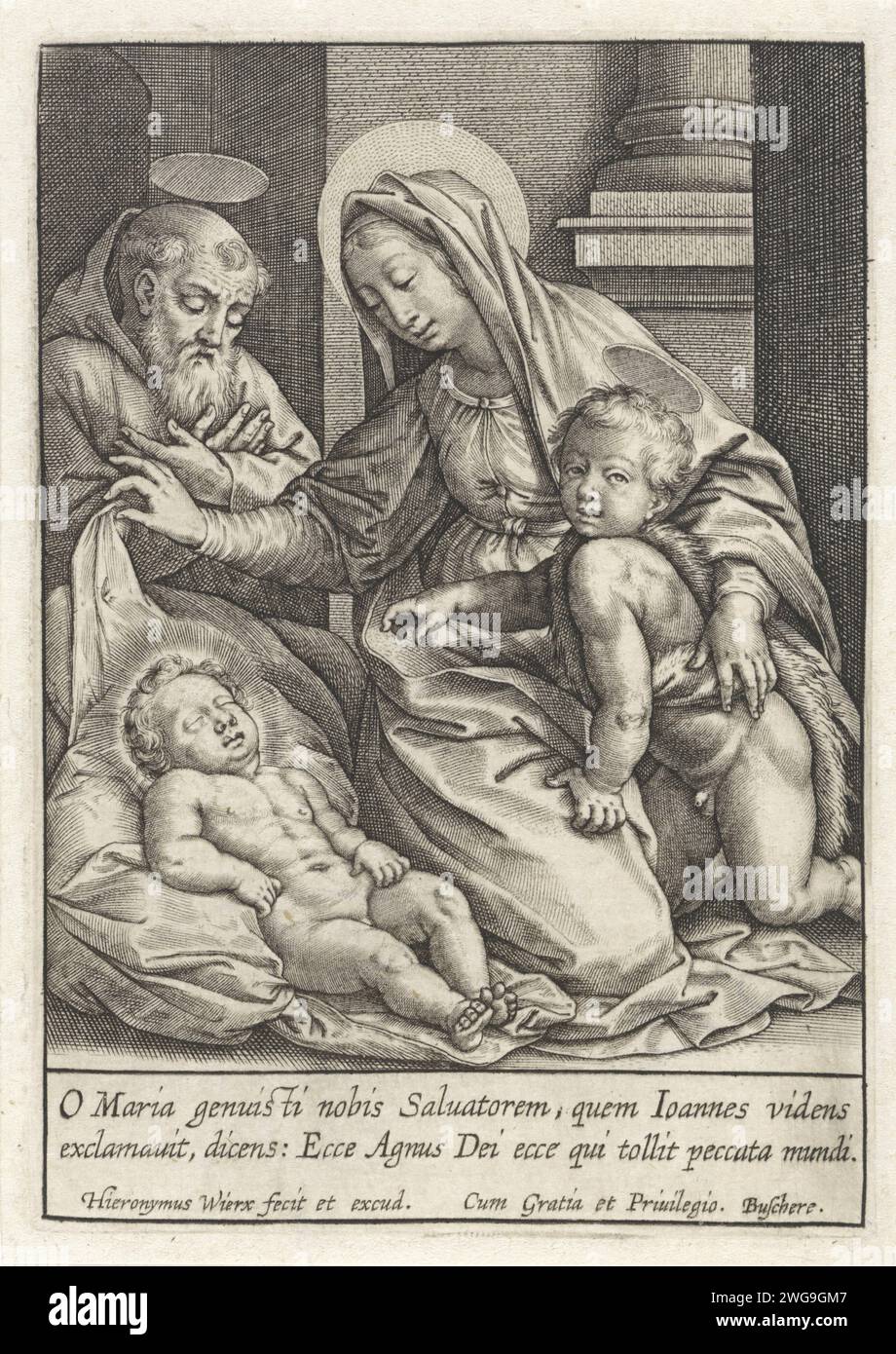Holy family at the sleeping Christ child, Hieronymus Wierix, 1563 - Before 1619 print Maria ...