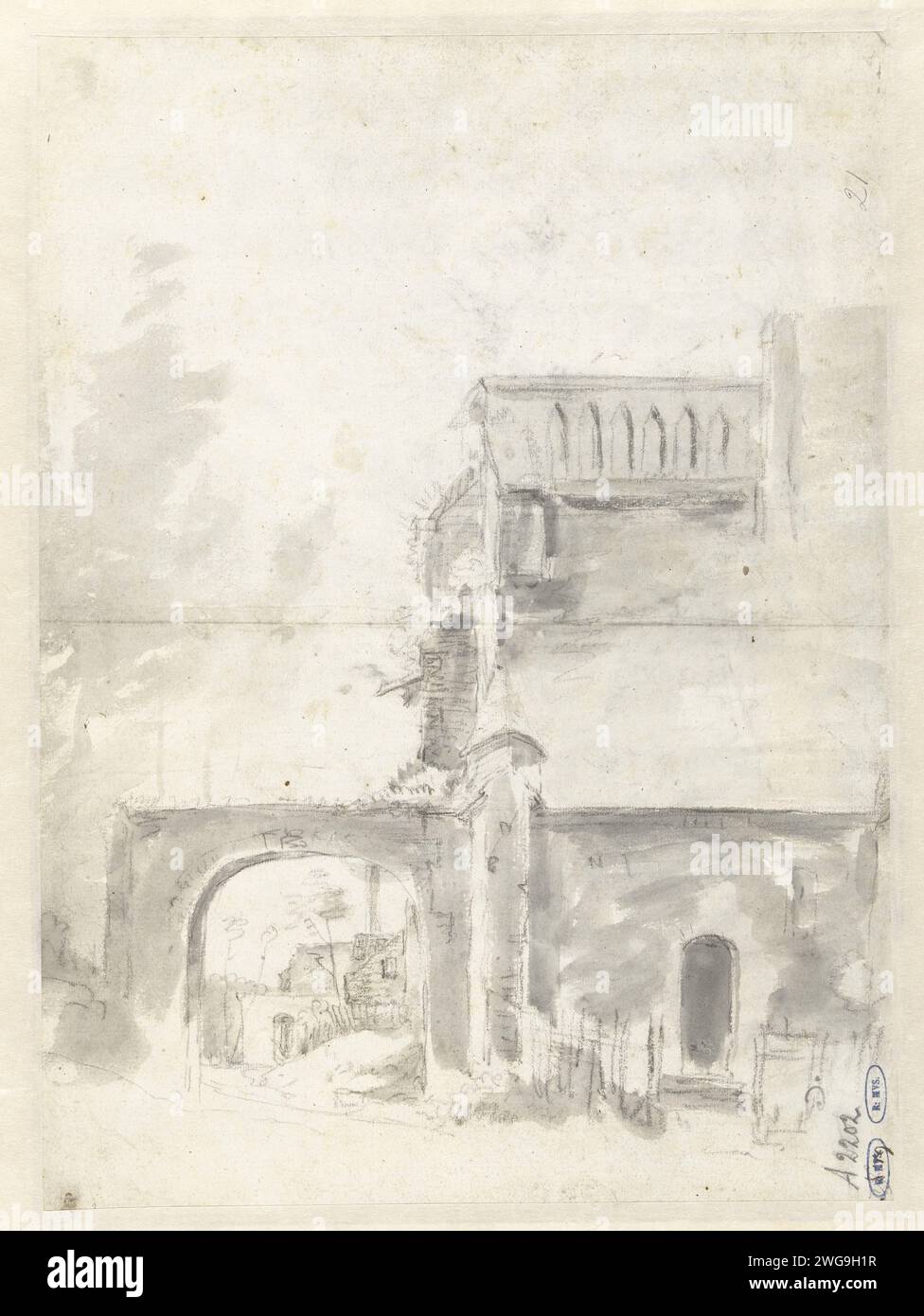 Sketch of a derelict tower and gate, Anthonie Waterloo, 1619 - 1690 ...