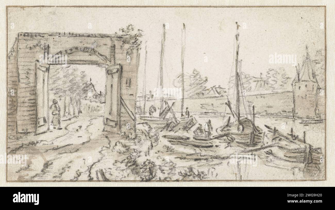 View of the city wall of Utrecht, Herman Saftleven, 1619 - 1685 drawing ...