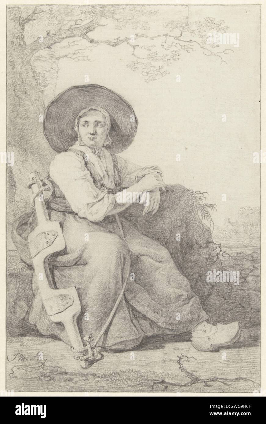 Sitting woman with yuk, Jacob van Strij, 1766 - 1815 drawing paper ...