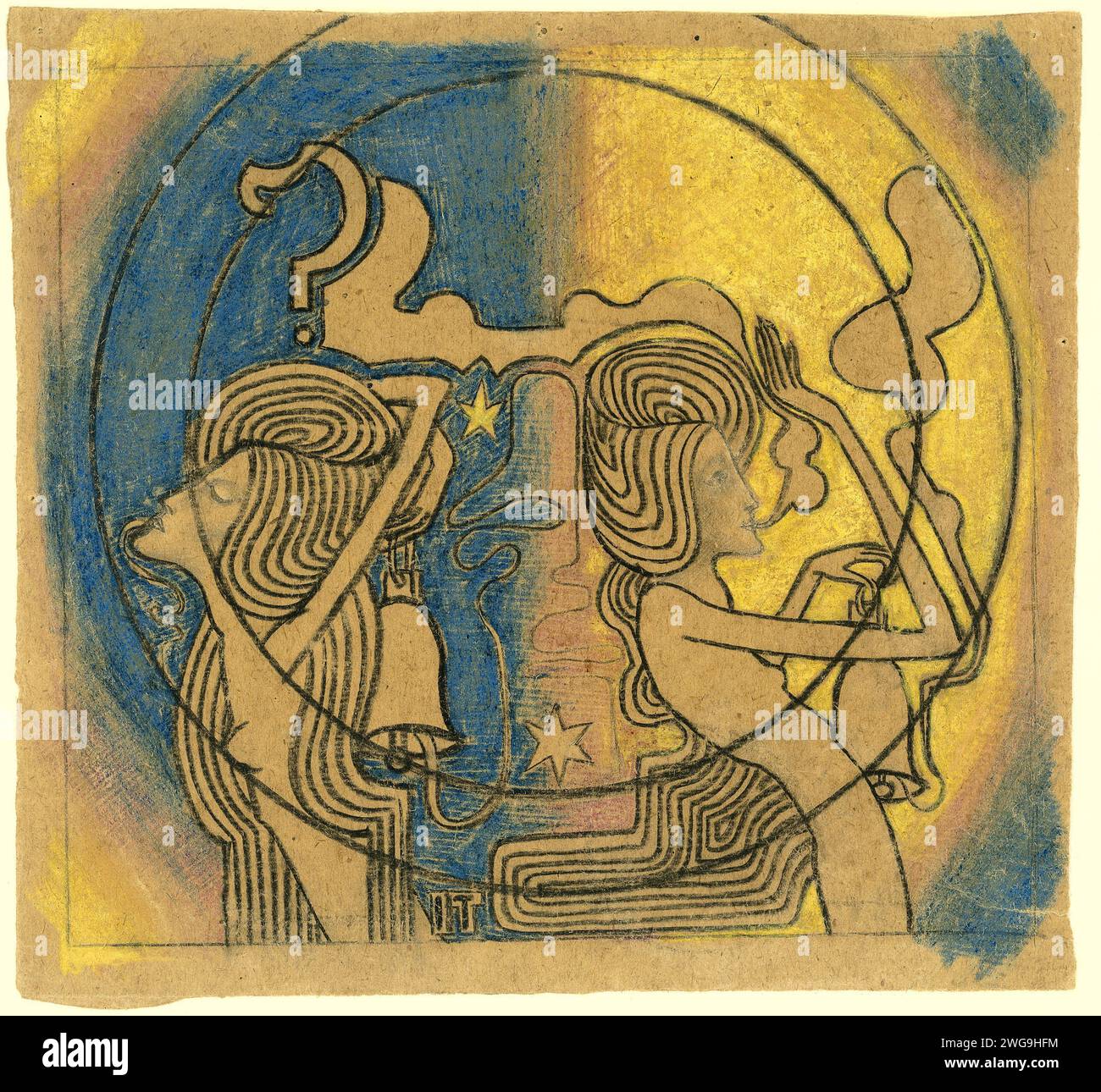 Two stylized female figures by clock in hand, Jan Toorop, 1868 - 1913 ...