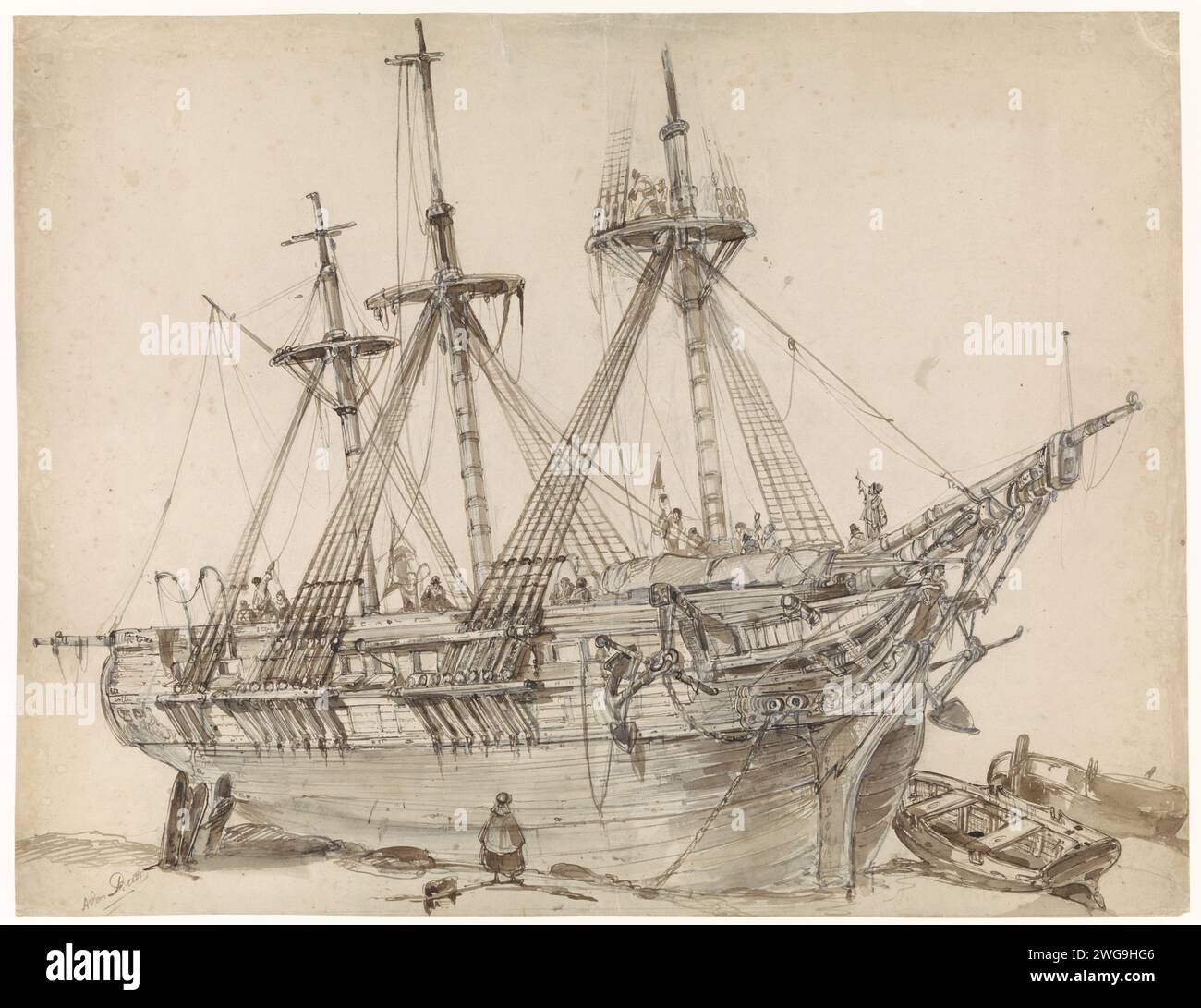 A three -mast, Albertus van Beest, 1830 - 1860 drawing paper. ink ...