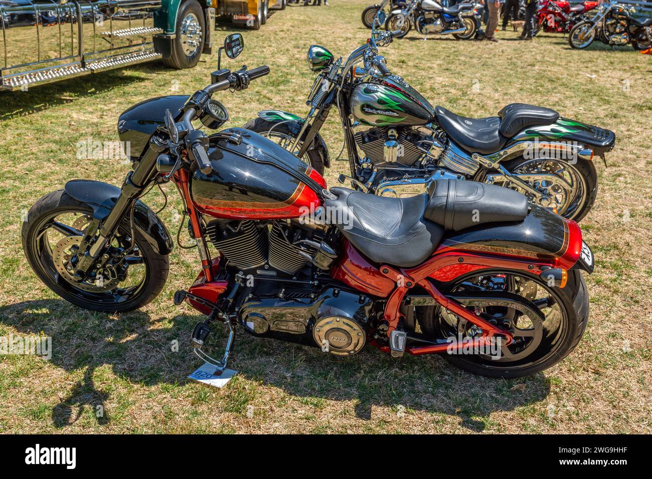 Custom Harley Davidson softail in red and black Stock Photo - Alamy