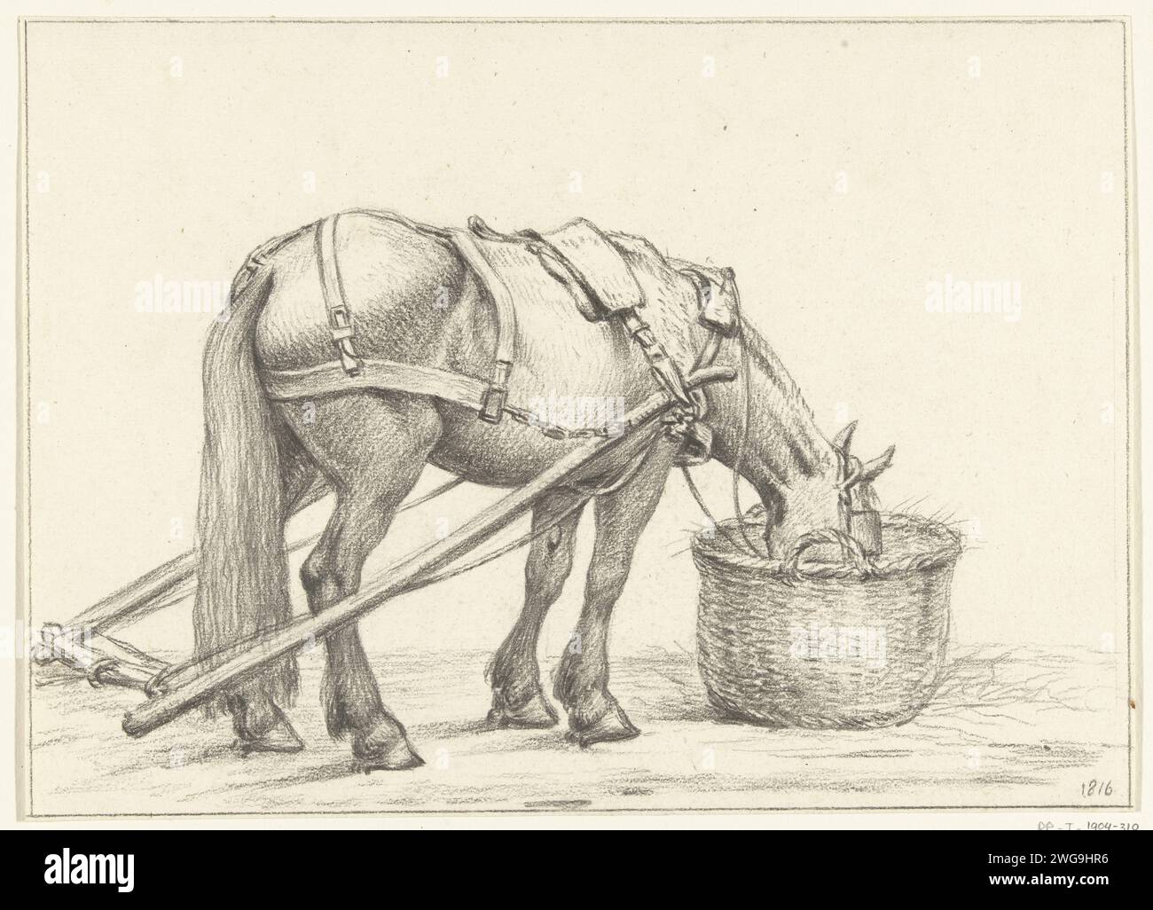 Horse Ending a basket, to the right, Jean Bernard, 1816 drawing paper ...