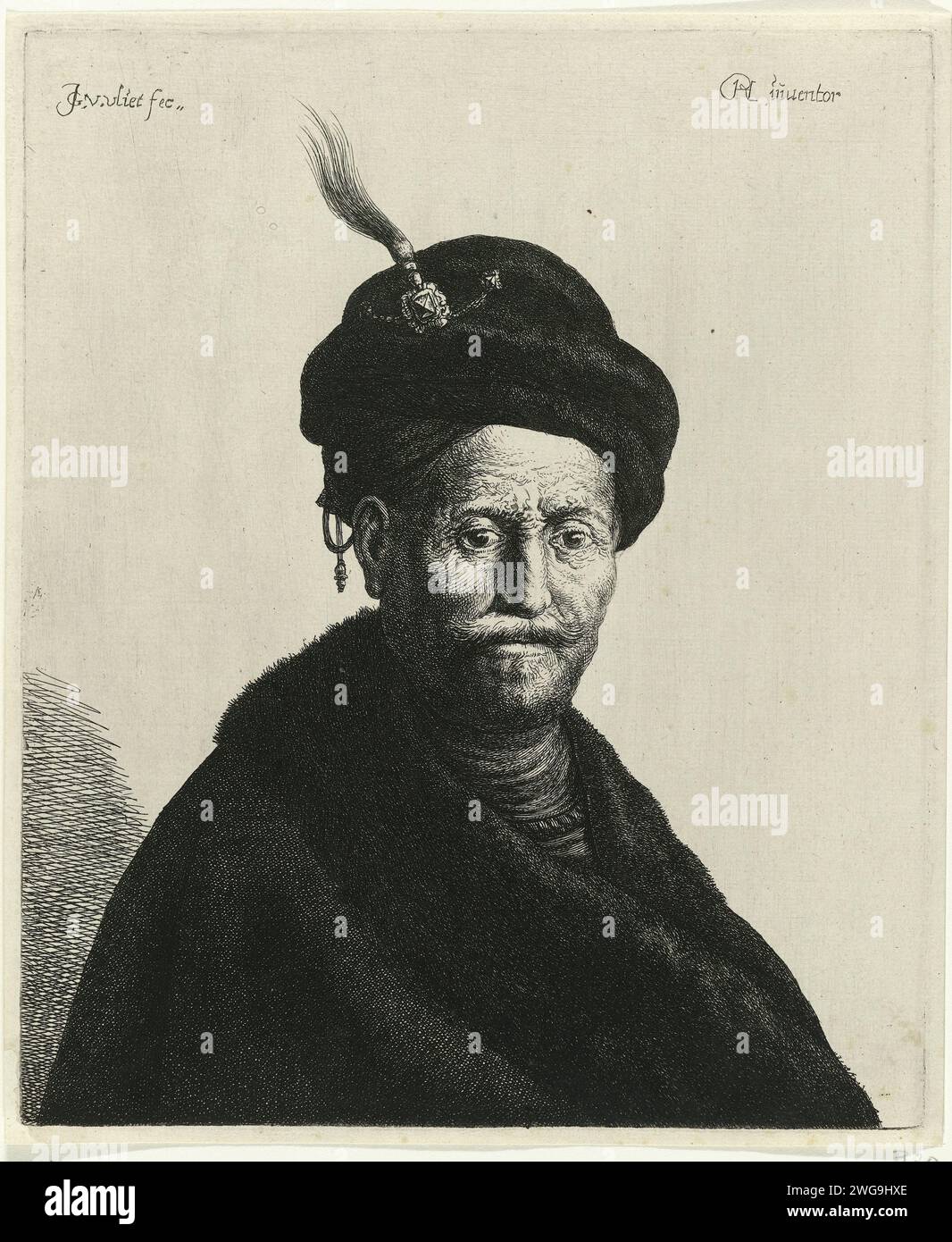 Bust of a man with a turban, Jan Gillisz. van Vliet, after Rembrandt ...