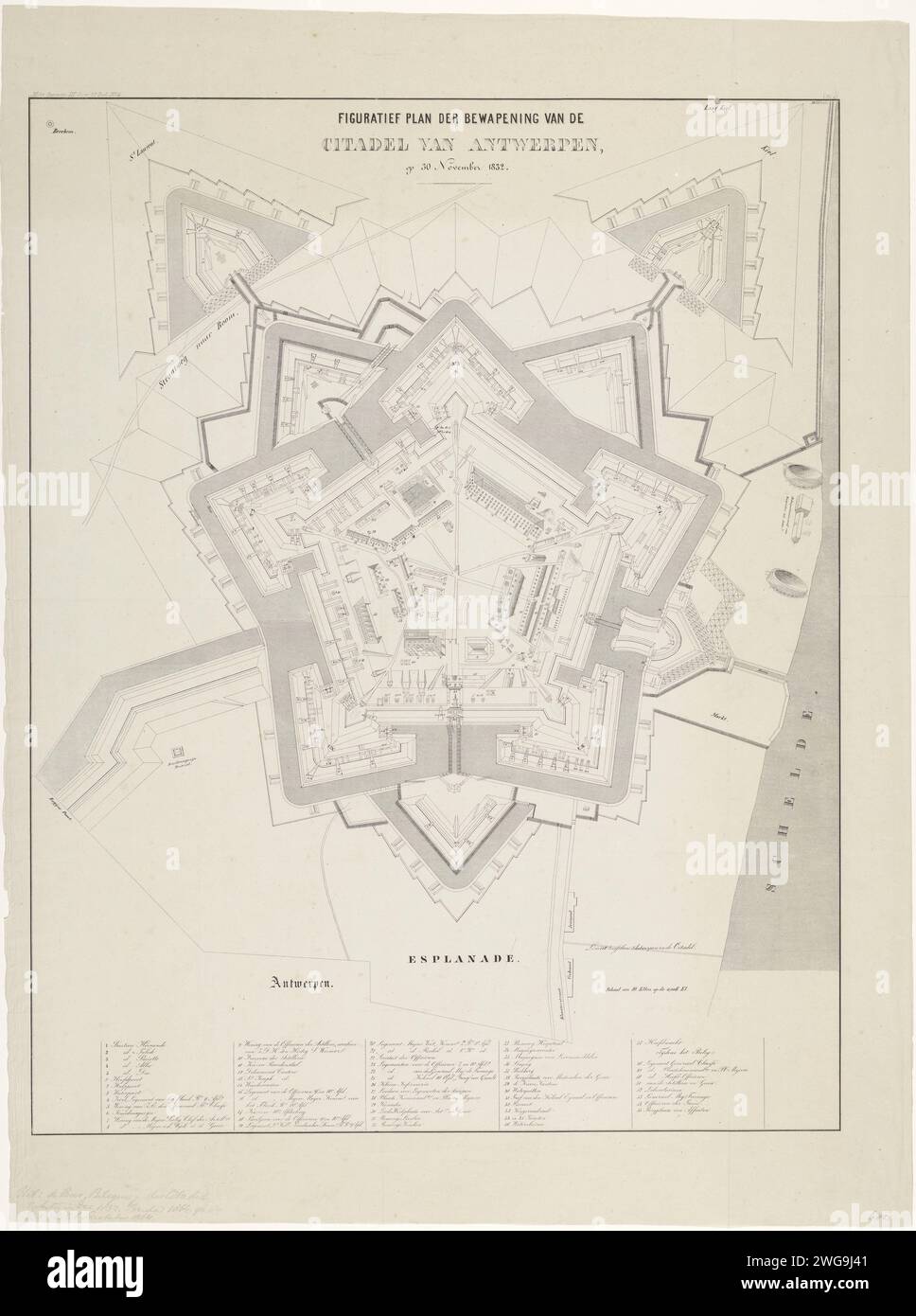 Figurative plan of the armament of the Citadel of Antwerp on November ...