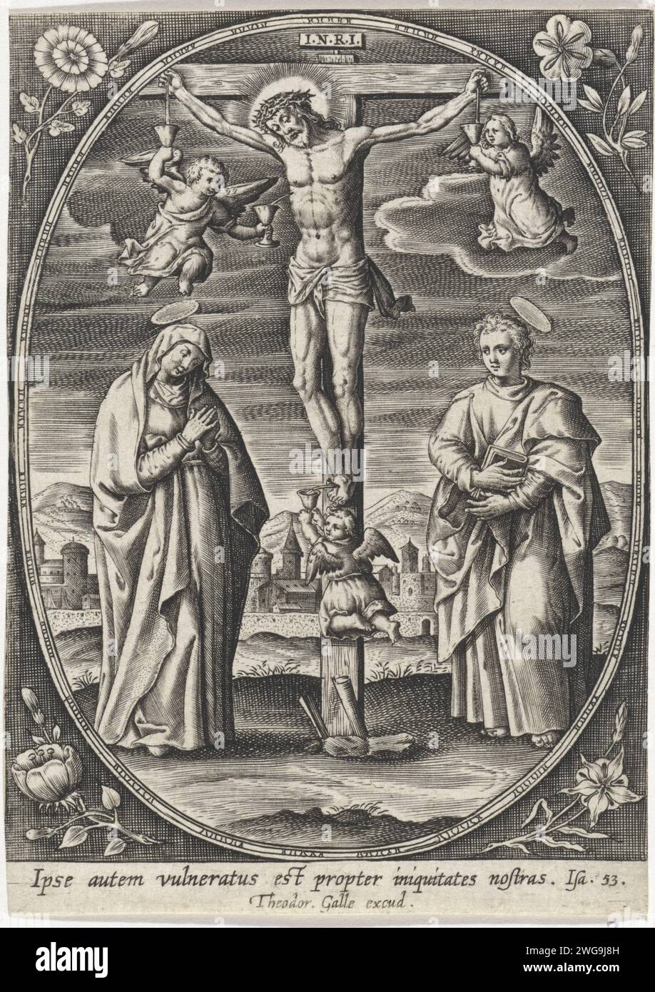 Crucifixion of Christ, Hieronymus Wierix (possibbly), 1595 - 1633 print Christ hangs on the ...