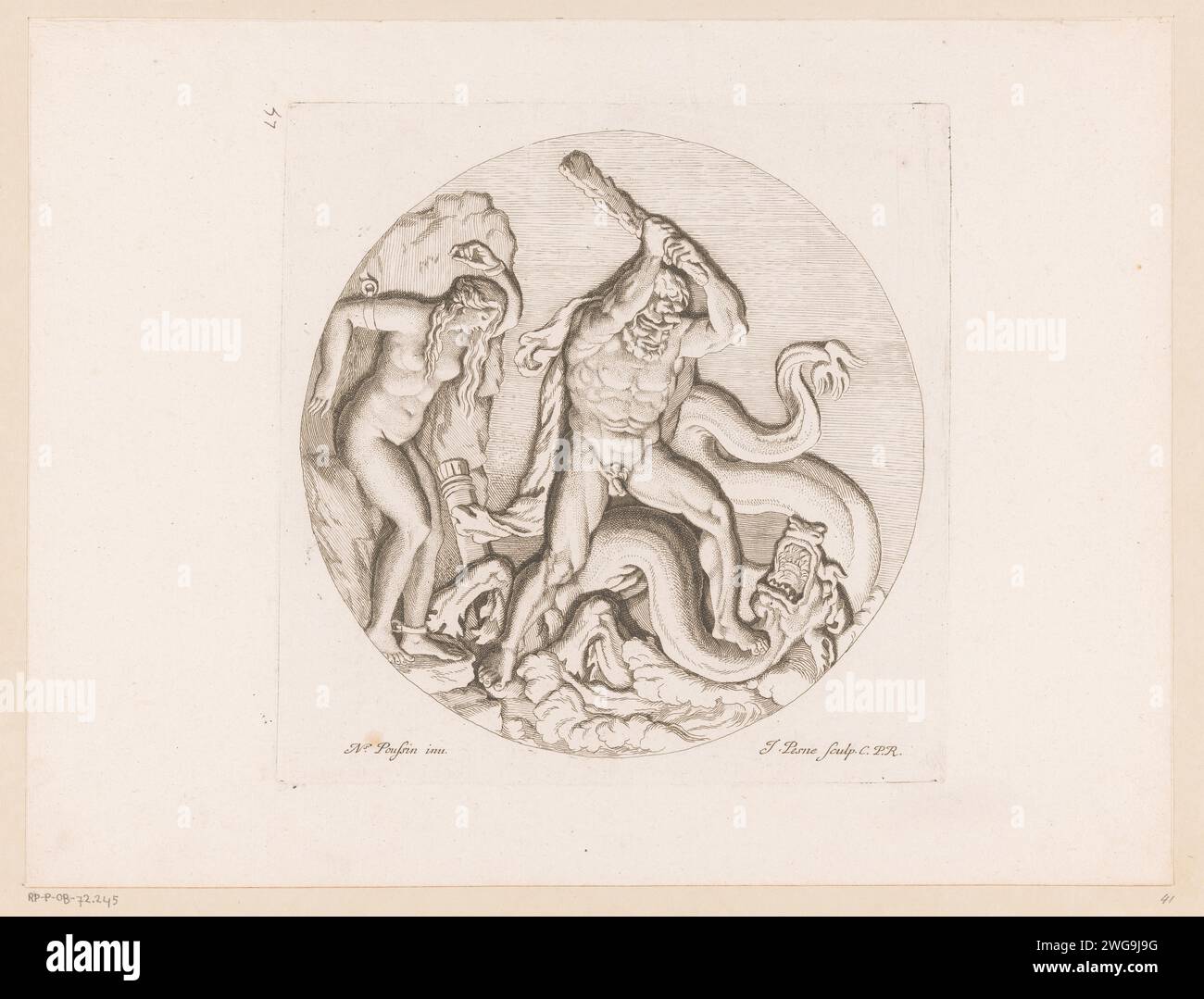Hercules frees Hesione, Jean Pesne, After Nicolas Poussin, 1678 print ...