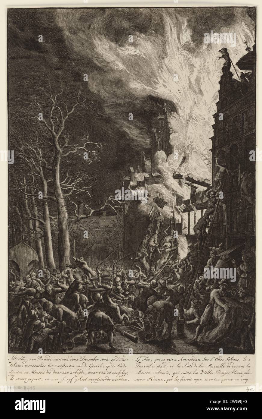 Fire on the Oude Schans in Amsterdam, 1658, 1690 - 1735 print Fire in a ...