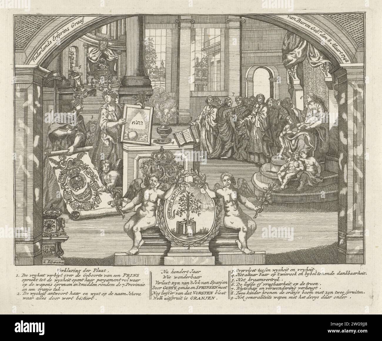Allegory at the birth of the Prince of Orange, 1748, 1748 print ...