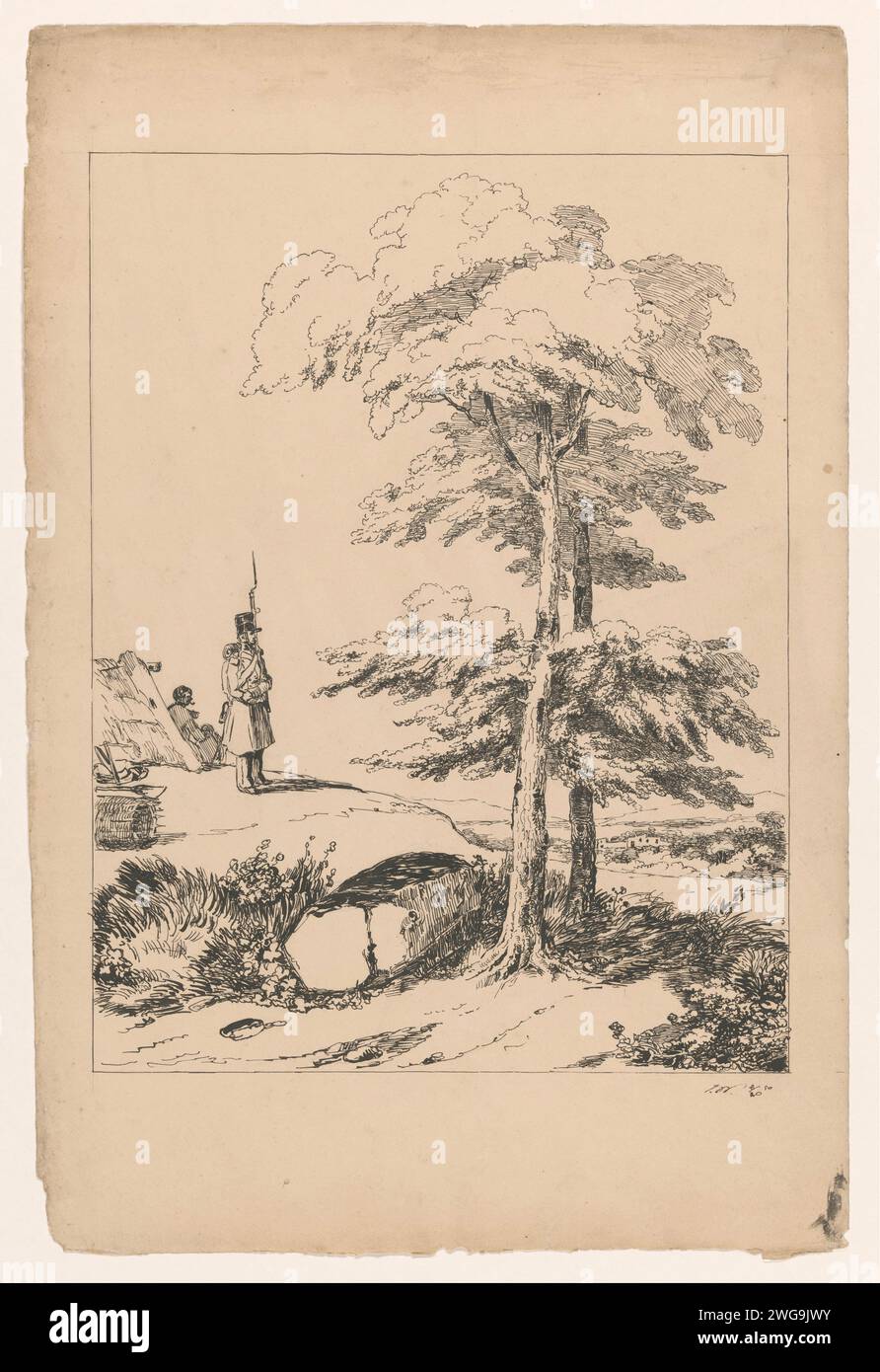 Landscape with soldier on watch for a tent, Isaac Weissenbruch, 1850 ...