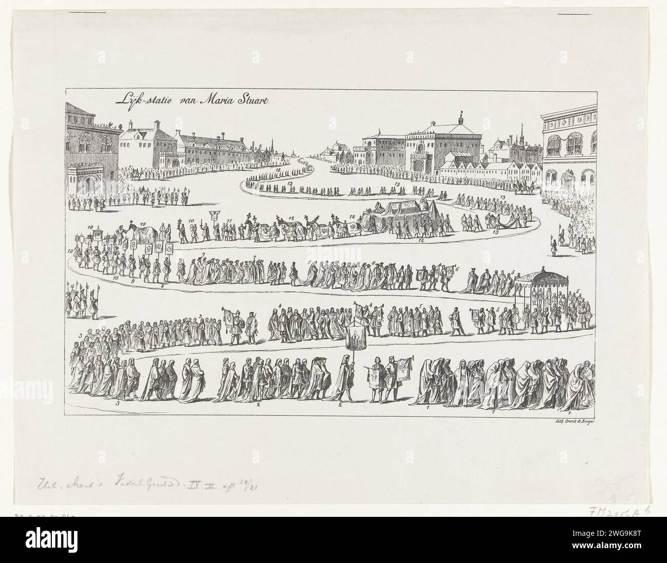 Reproduction of the print of the corpse of Queen Maria II Stuart, 1695 ...