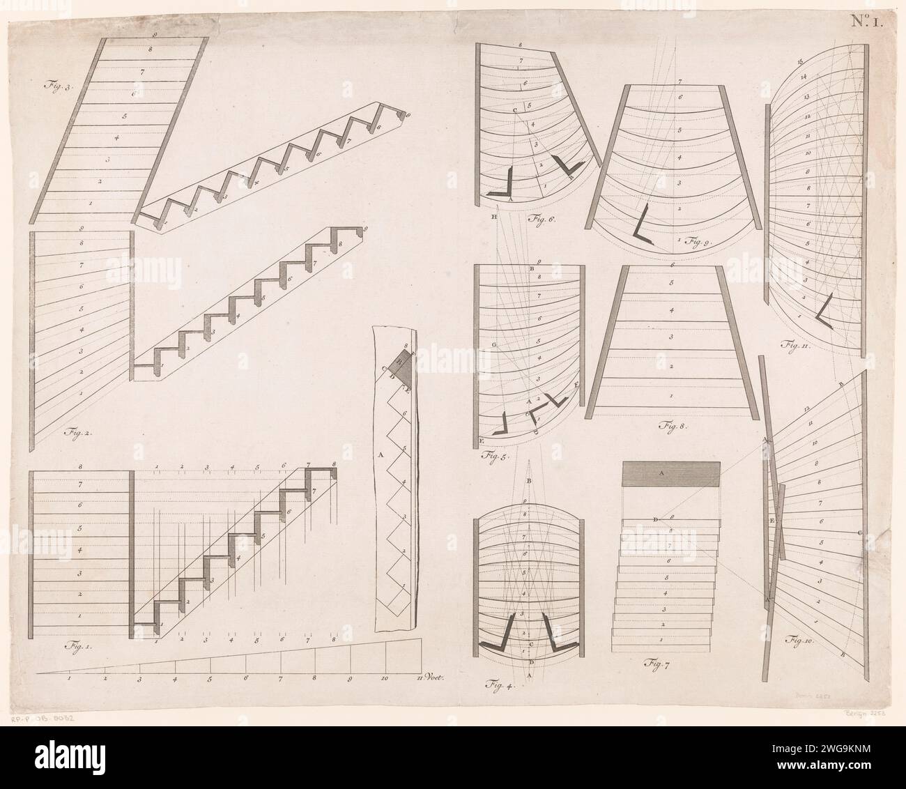 Technical drawings of stairs, Jan Schenk, After Tieleman van der Horst ...