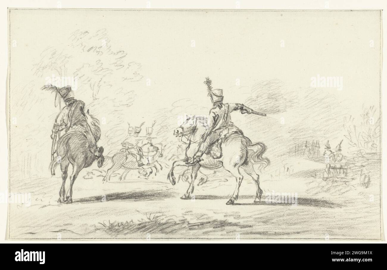 Cavalerie fight, Jean Bernard, 1775 - 1833 drawing paper. chalk horse ...