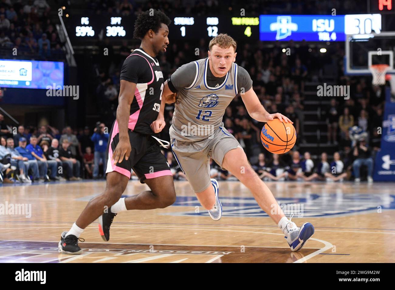 TERRE HAUTE, IN - FEBRUARY 03: Drake Bulldogs Guard Tucker DeVries (12 ...