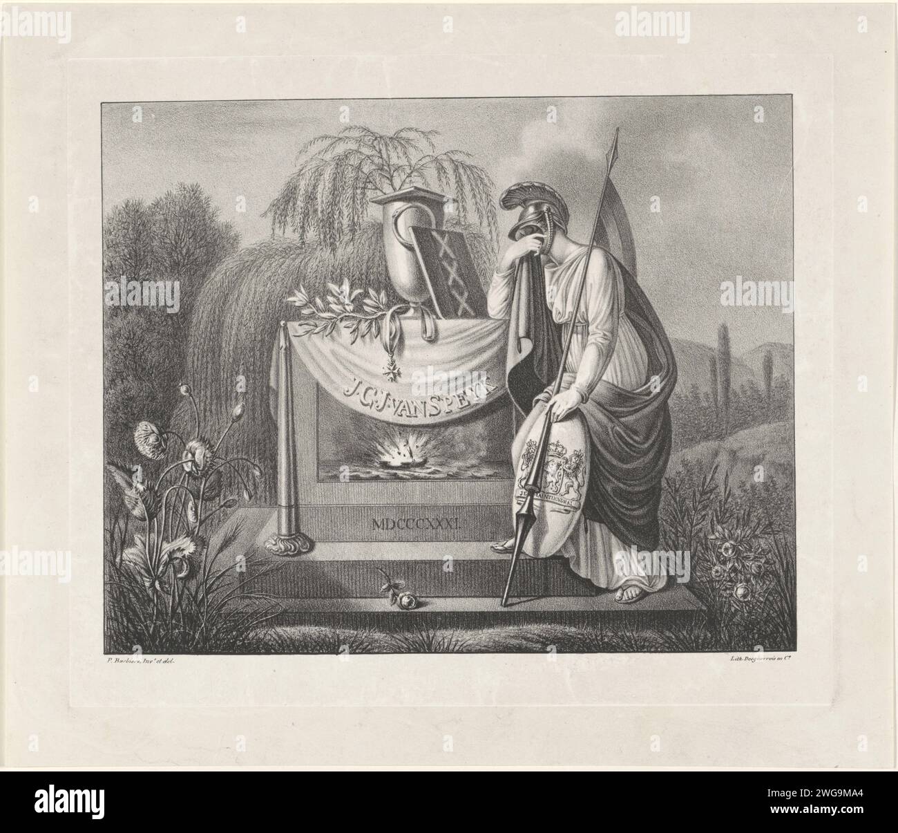 Allegorical grave monument for Jan van Speijk, 1831, 1831 print Allegorical grave monument for ...