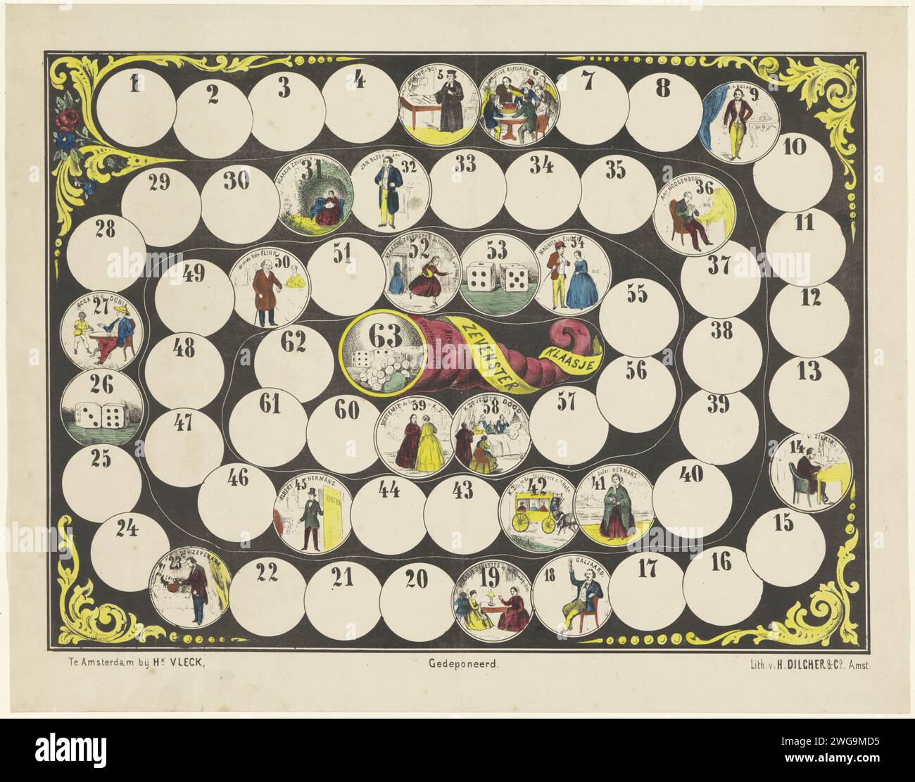 Klaasje / Zevenster / New / Company game, 1869 print. gameboard Board ...
