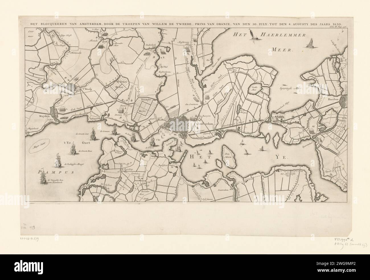 Map of the Blockade of Amsterdam by the troops of Willem II, 1650, 1728 ...