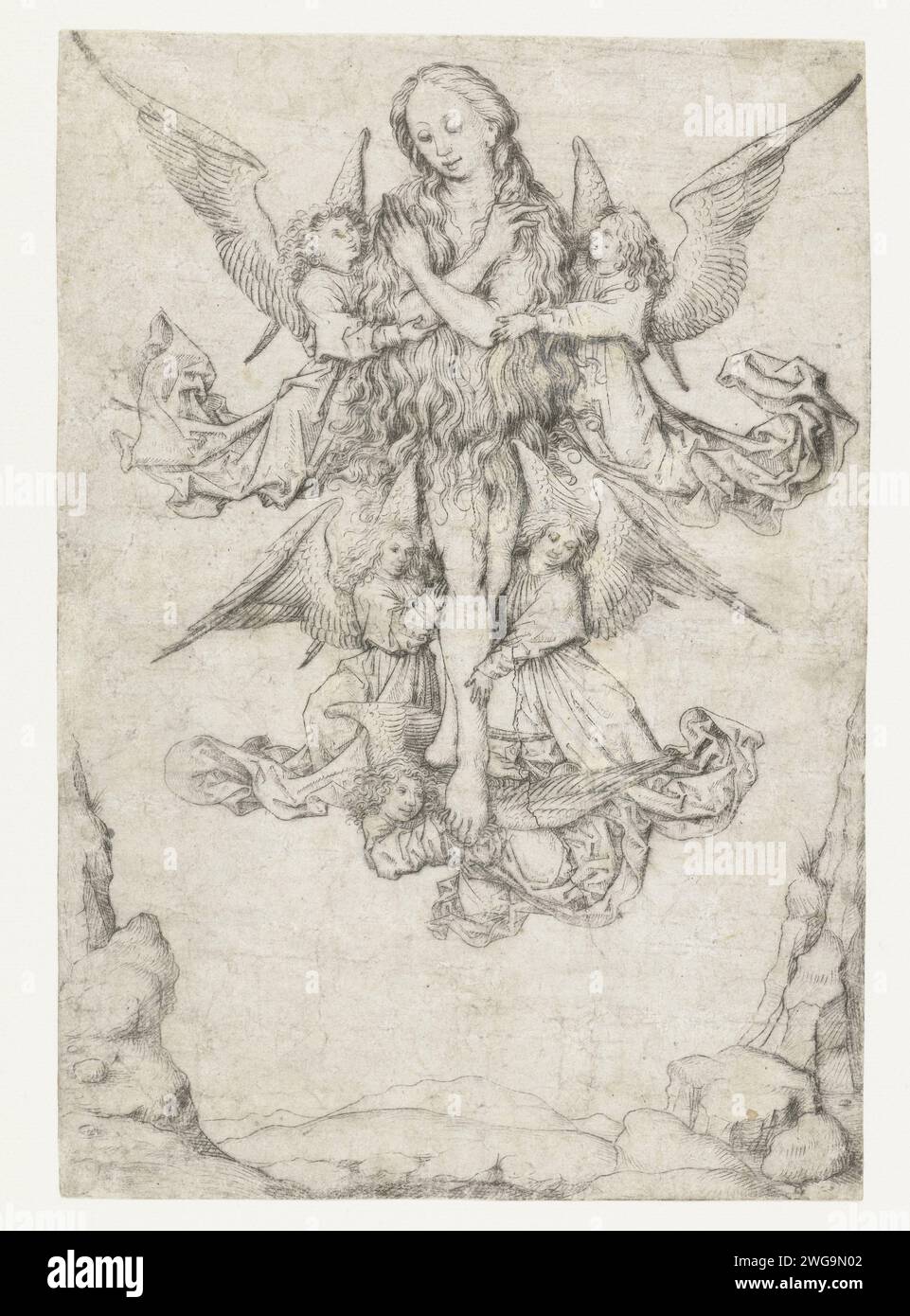 The elevation of St. Maria Magdalena with five angels, master of the ...