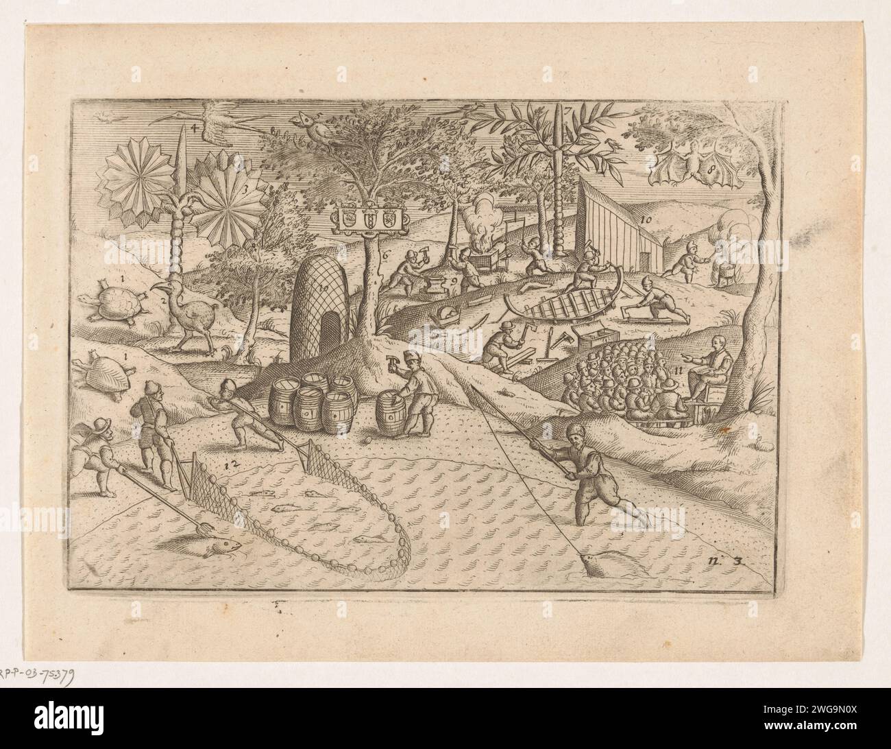Camp of the Dutch on Mauritius, 1598, 1619 print The camp of the Dutch ...