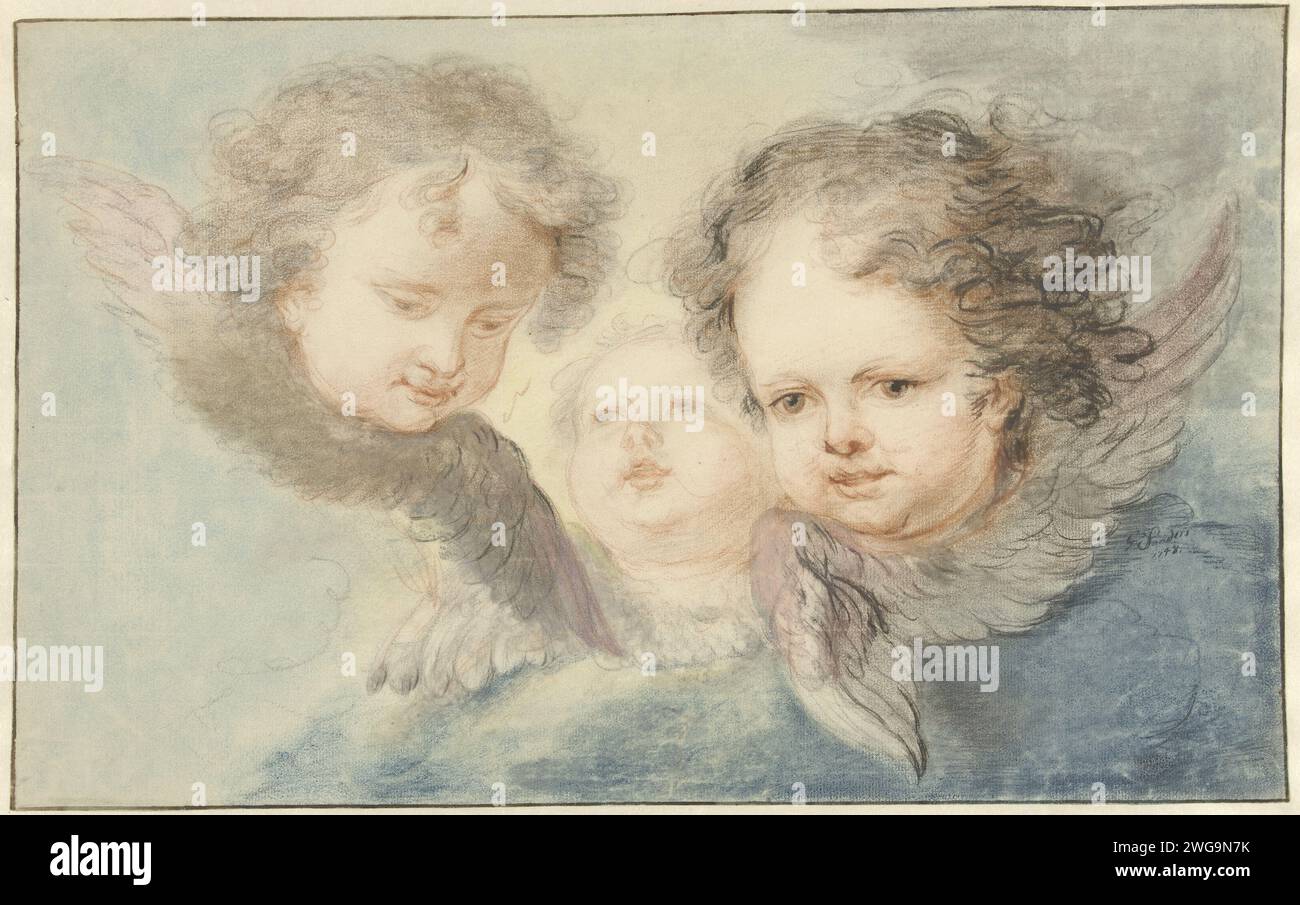 Three Cherubins, Gerard Sanders, 1748 drawing paper. chalk cherubs, i.e ...