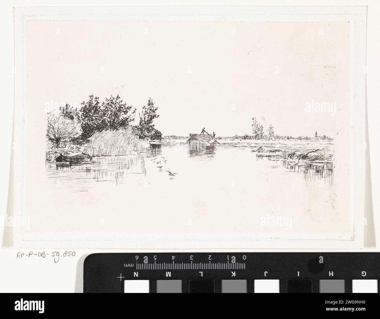 River landscape with loaded barge, Elias Stark, 1859 - 1933 print ...