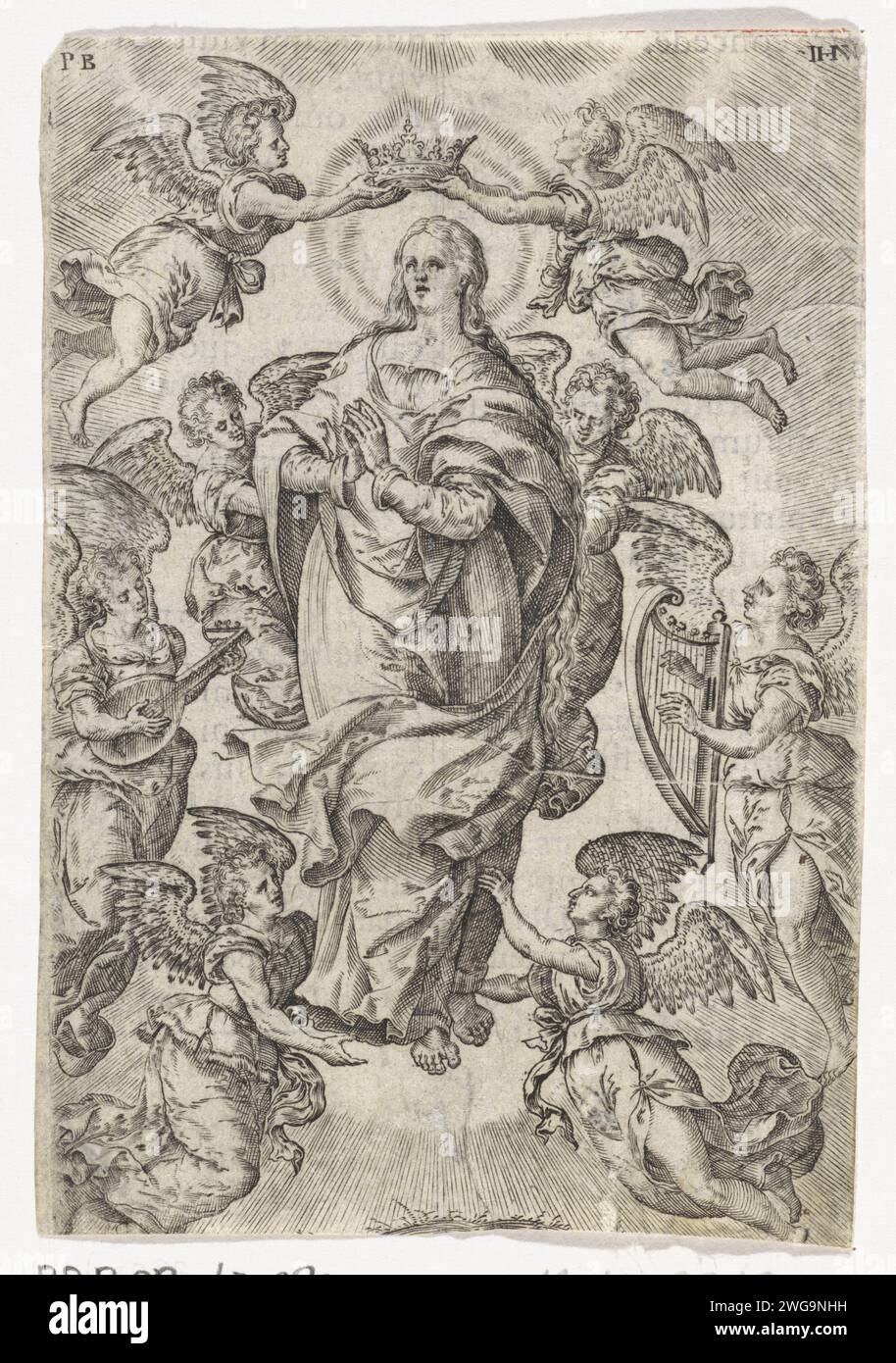 Ascension of Maria, Johannes Wierix, after Pieter van der Borcht (I), 1573 print Maria is taken ...