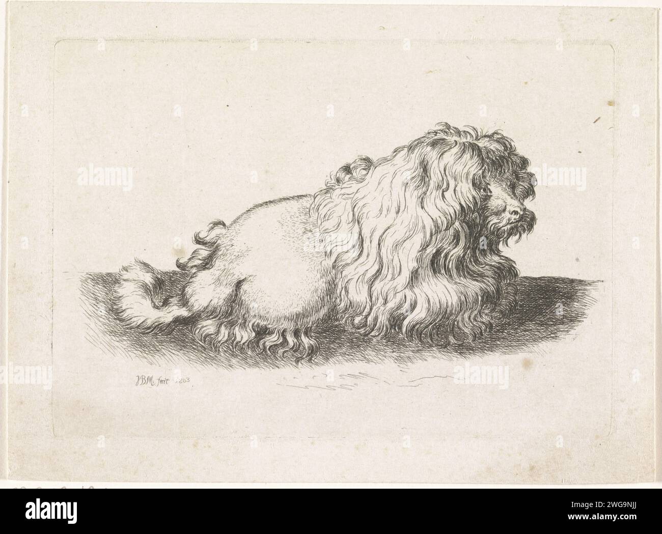 Shaved dog lying to the right, monogrammist JBM, 1803 print paper ...