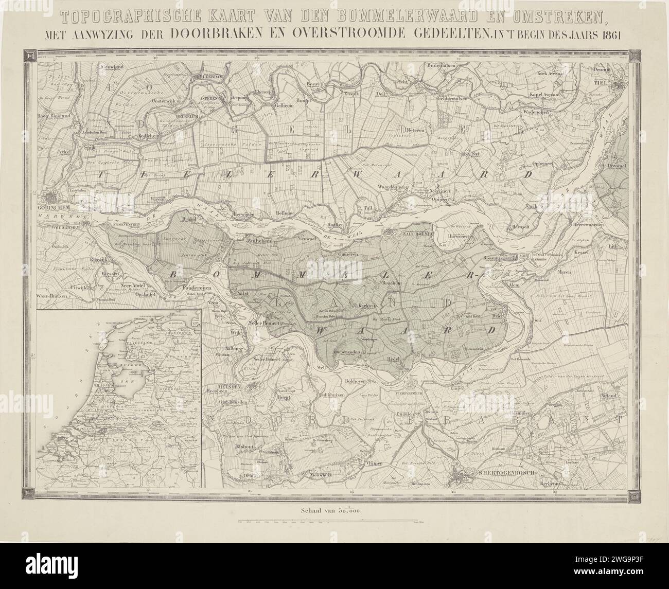 Topographic map of the Bommelerwaard and the surrounding area, with the ...