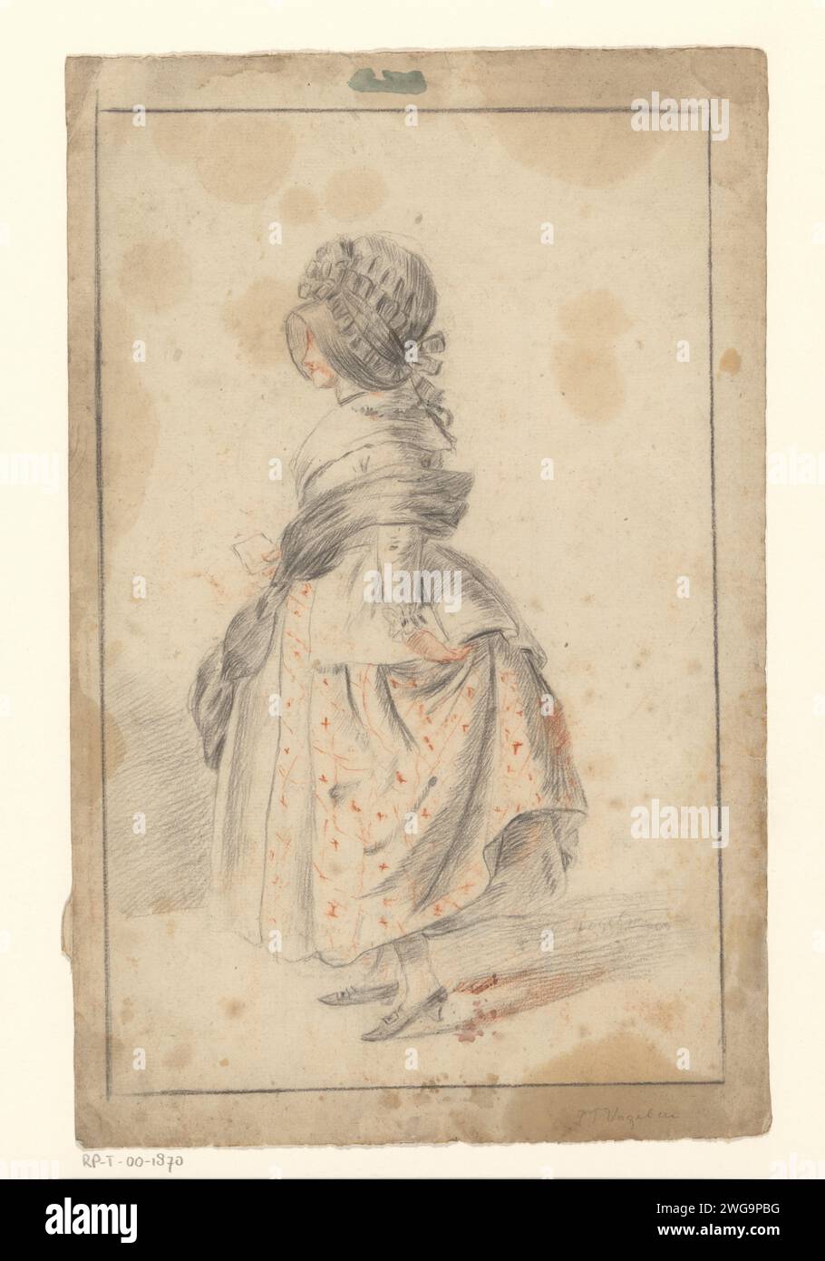 Standing woman with top hat, to the left, J.T. Vogel, 1700 - 1800 ...