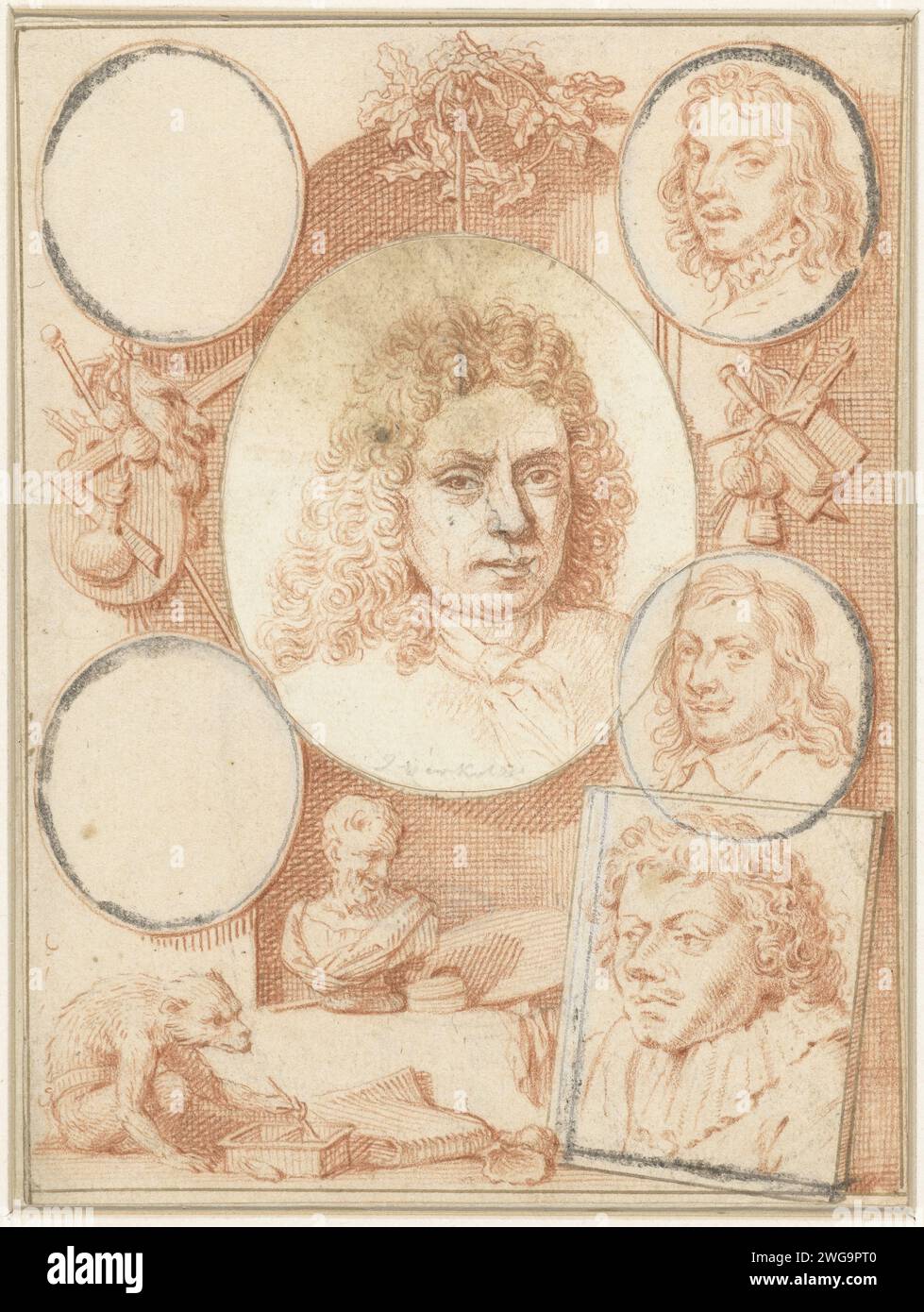 Composition of portraits of various artists, Jacob Houbraken, 1708 ...