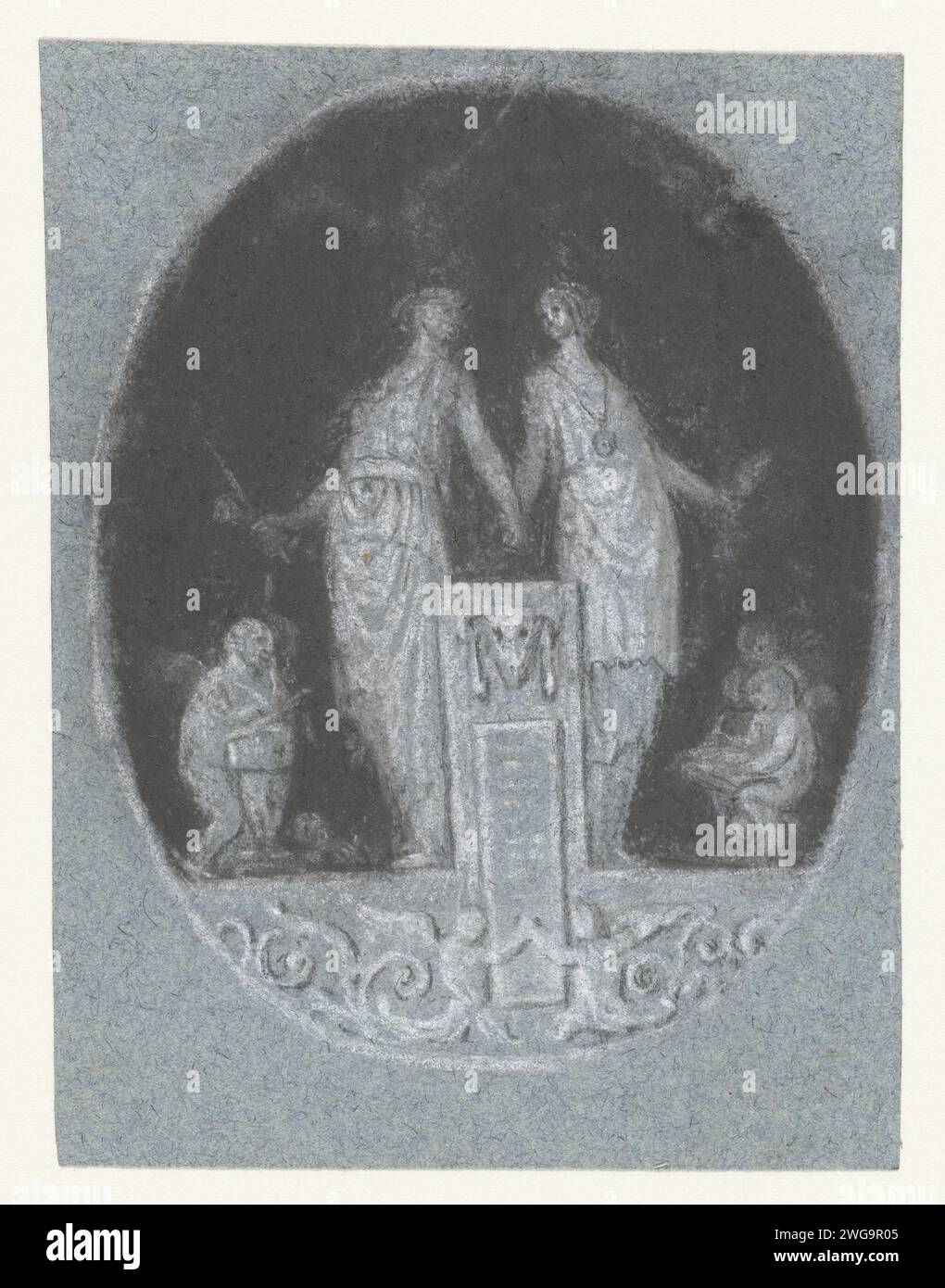 Ornament with two standing female figures, Anonymous, 1700 - 1800 ...