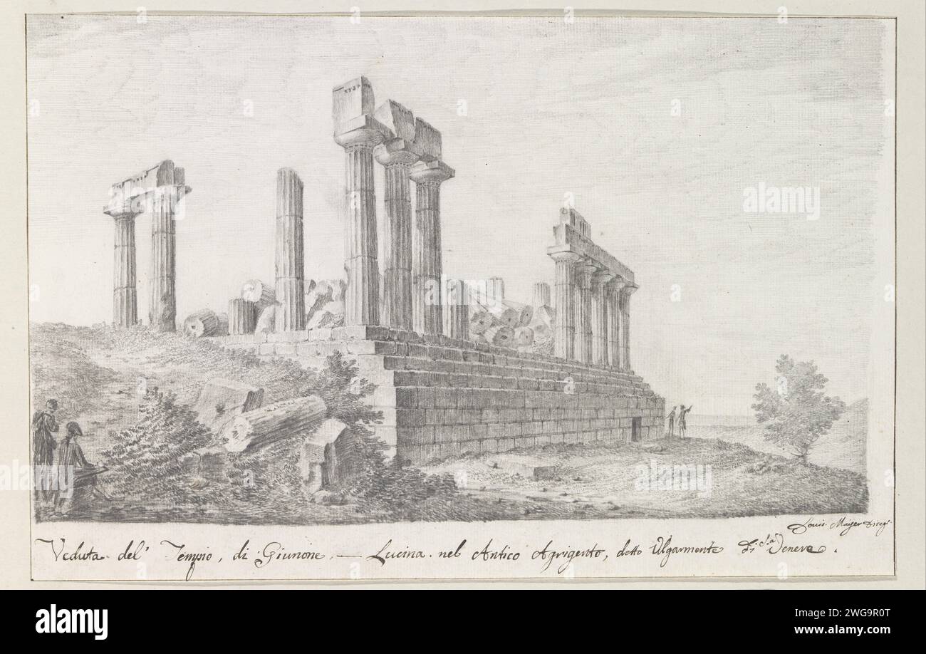 Remains of Juno Lucina Tempel in ancient Agrigento, 1778 drawing ...
