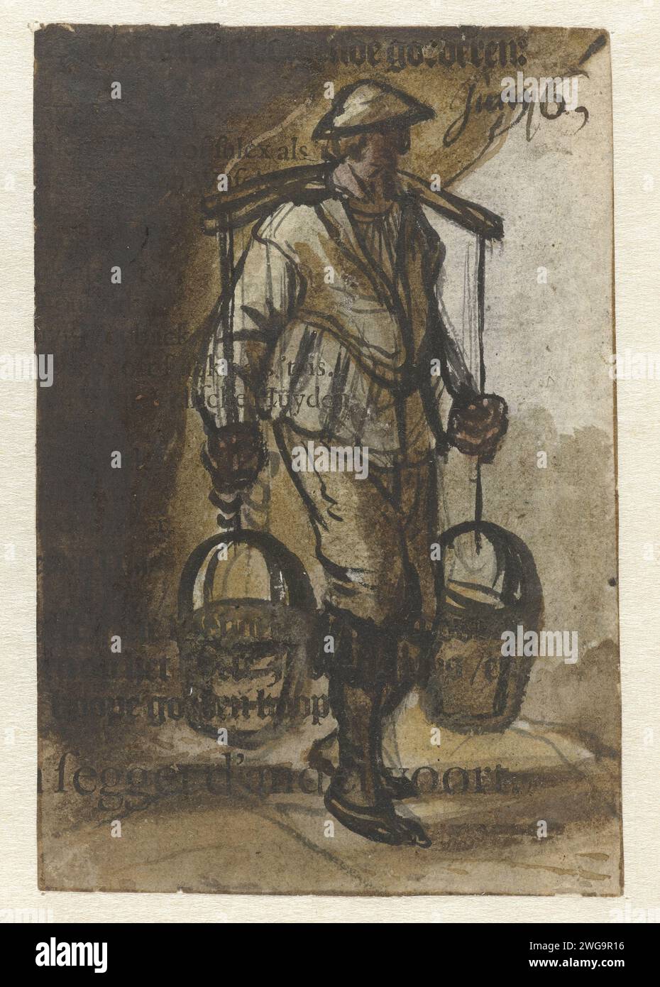 June, Anonymous, 1600 - 1699 drawing paper brush carrying something ...