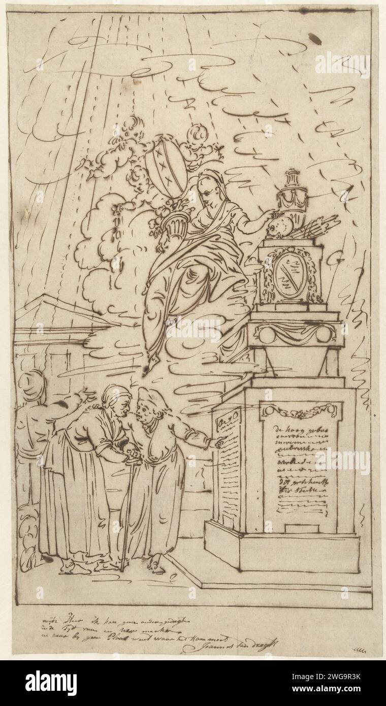Figures at a grave monument, Johannes van Dregt, 1747 - 1807 drawing ...