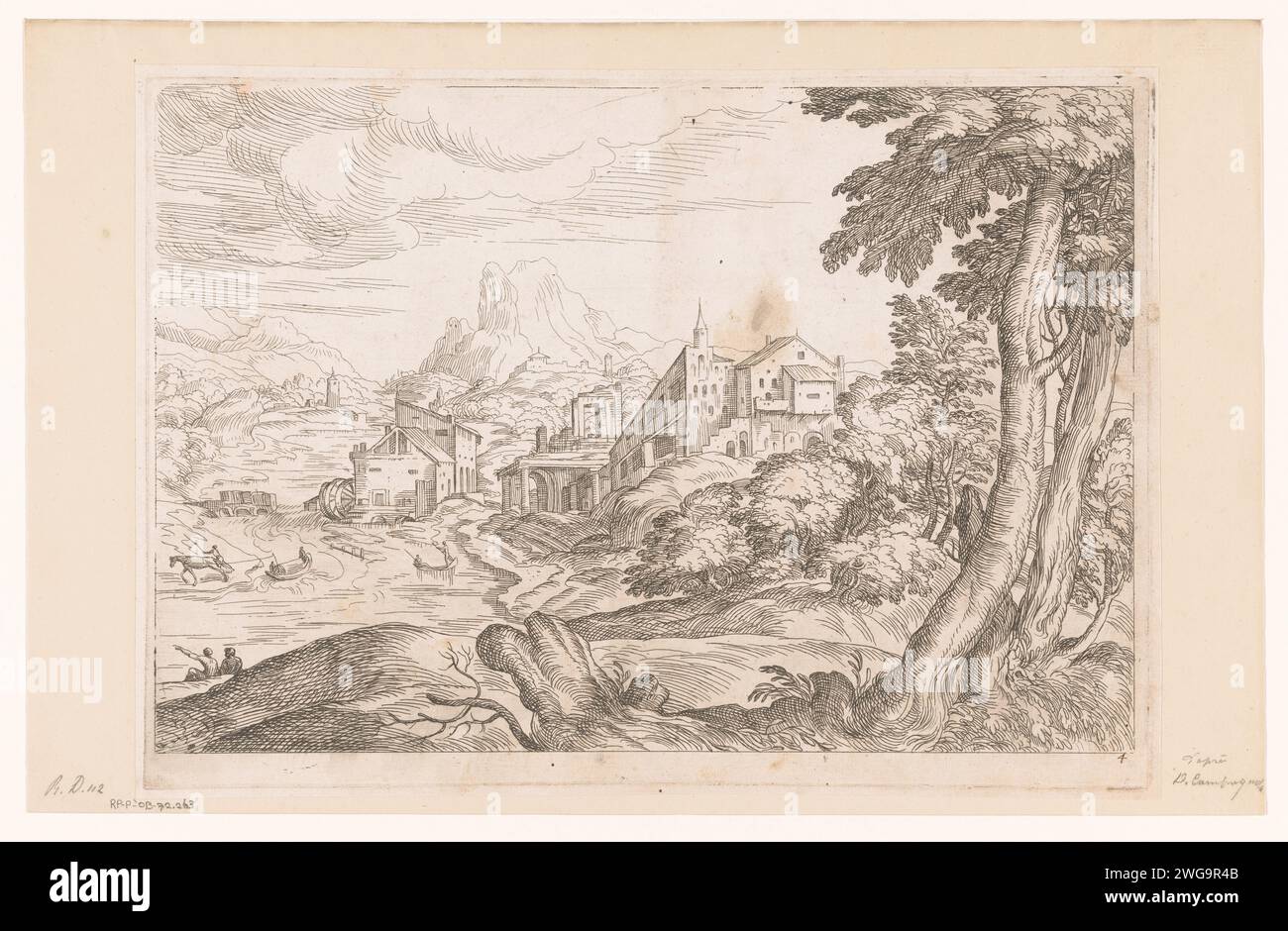 Landscape with construction works on a river, Jean Pesne, After ...