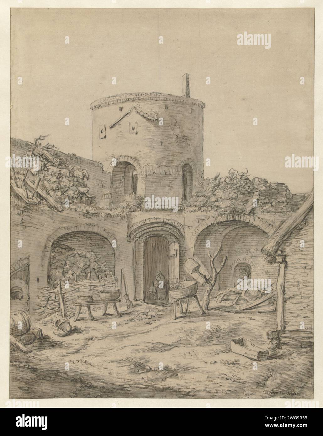 Tower of Huiet in the surroundings of Rees, Herman Saftleven, 1619 ...