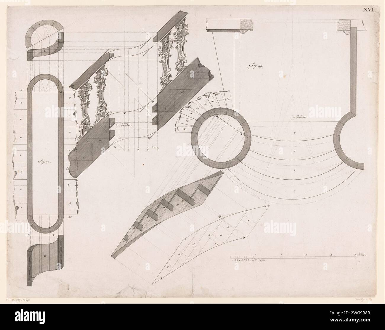 Technical drawings of stairs, Jan Schenk, After Tieleman van der Horst ...