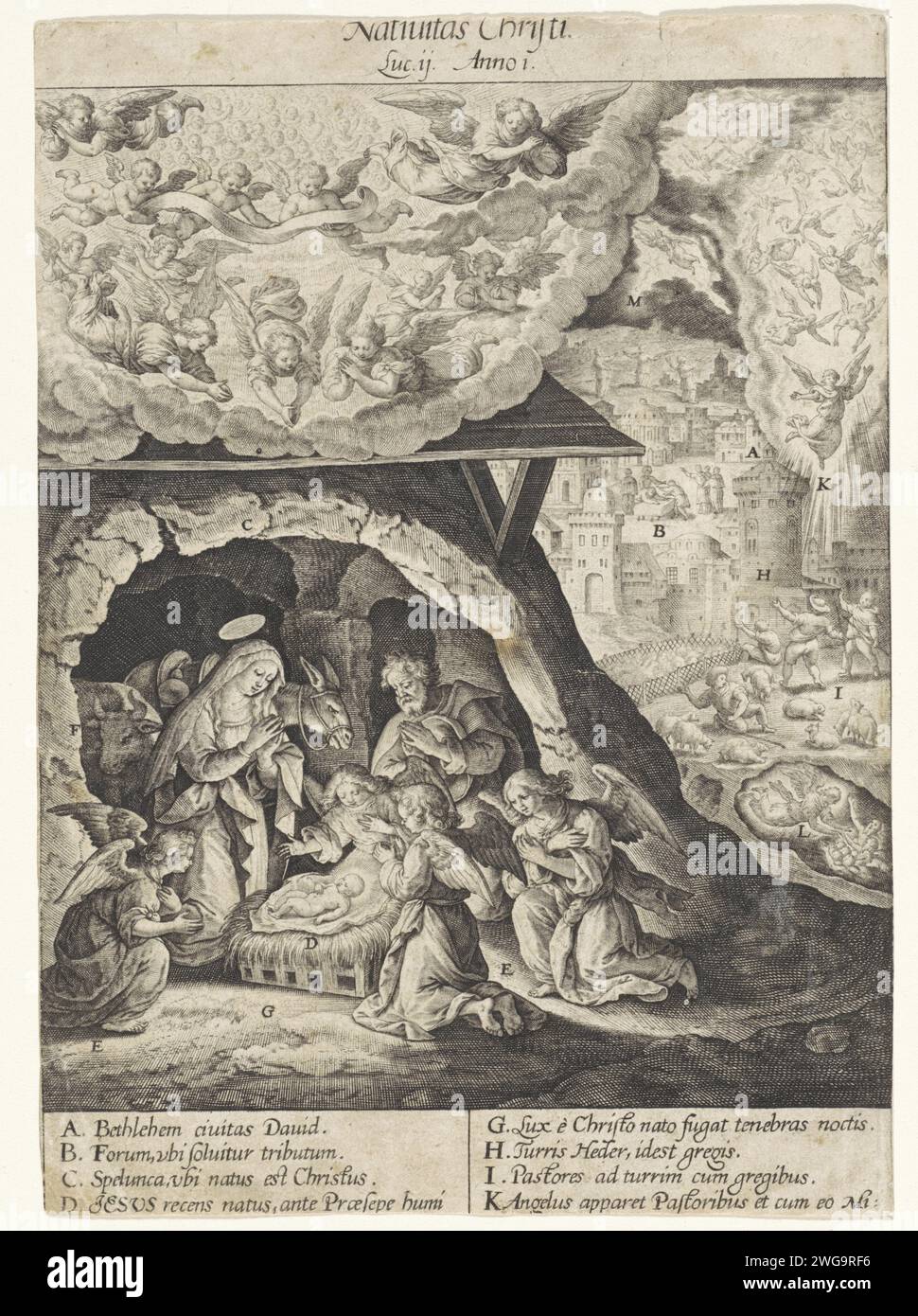 Birth of Christ, Anonymous, After Hieronymus Wierix, 1593 - 1643 print Maria, Joseph and four ...