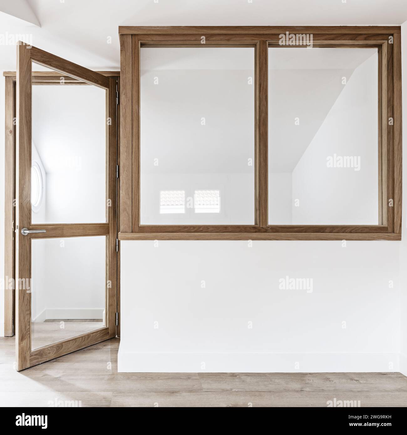 Front view of some interior windows and doors of a modern house with ...