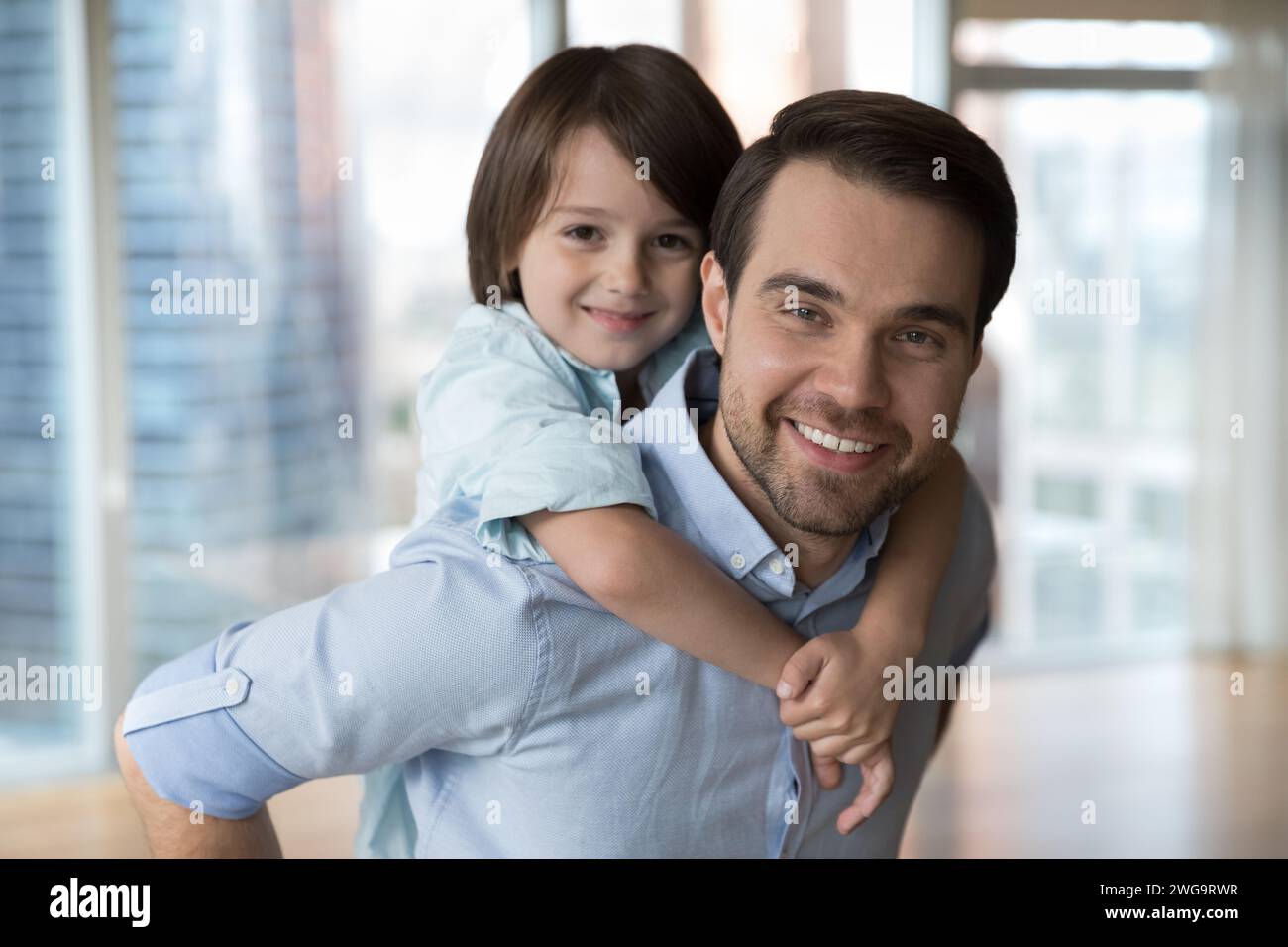Closeup portrait of little pretty boy posing with loving dad Stock ...