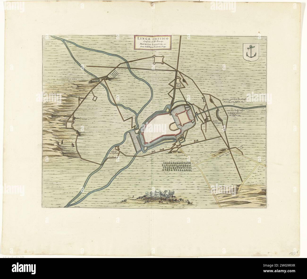 Map of Lingen with the reinforcements, 1597, 1647 - 1649 print Colored ...