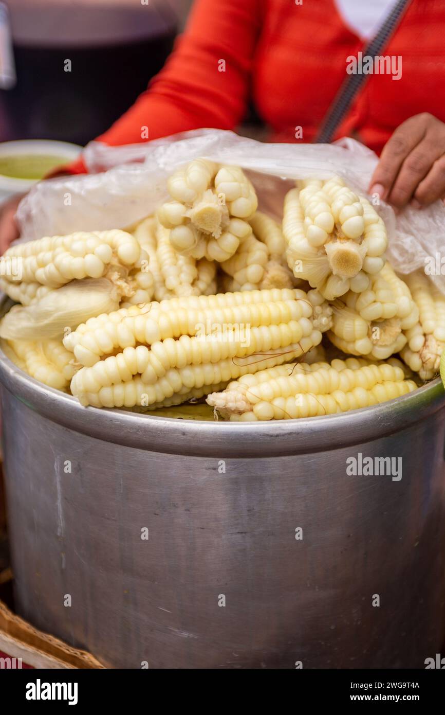 Steaming Corn in a steel pot to sell as street food Stock Photo - Alamy