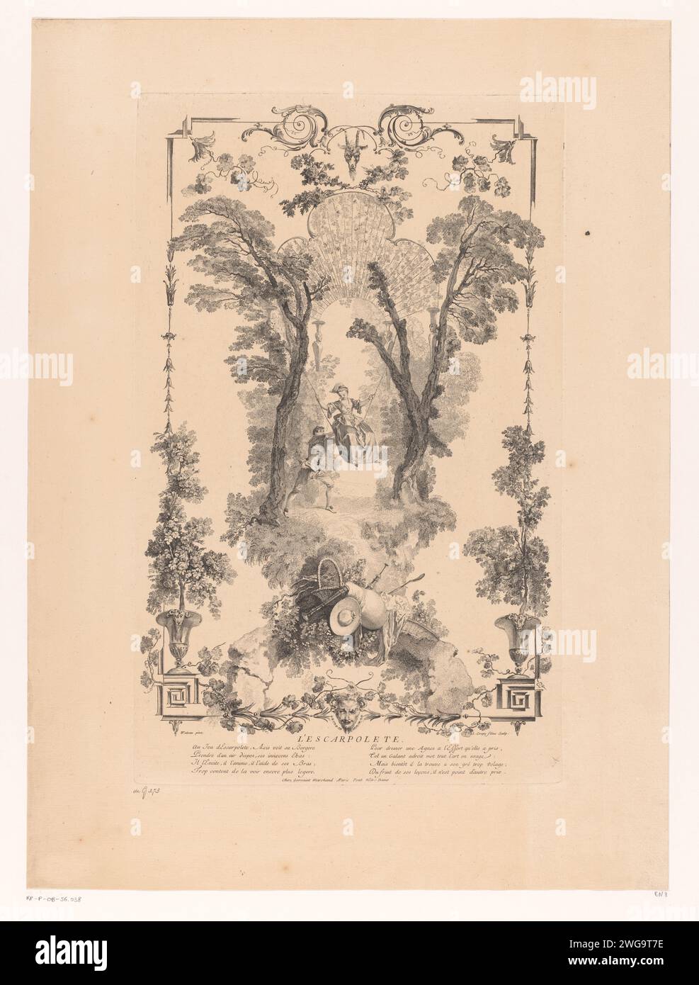Design for a paneling with a young woman on a swing, Louis Crépy, After ...